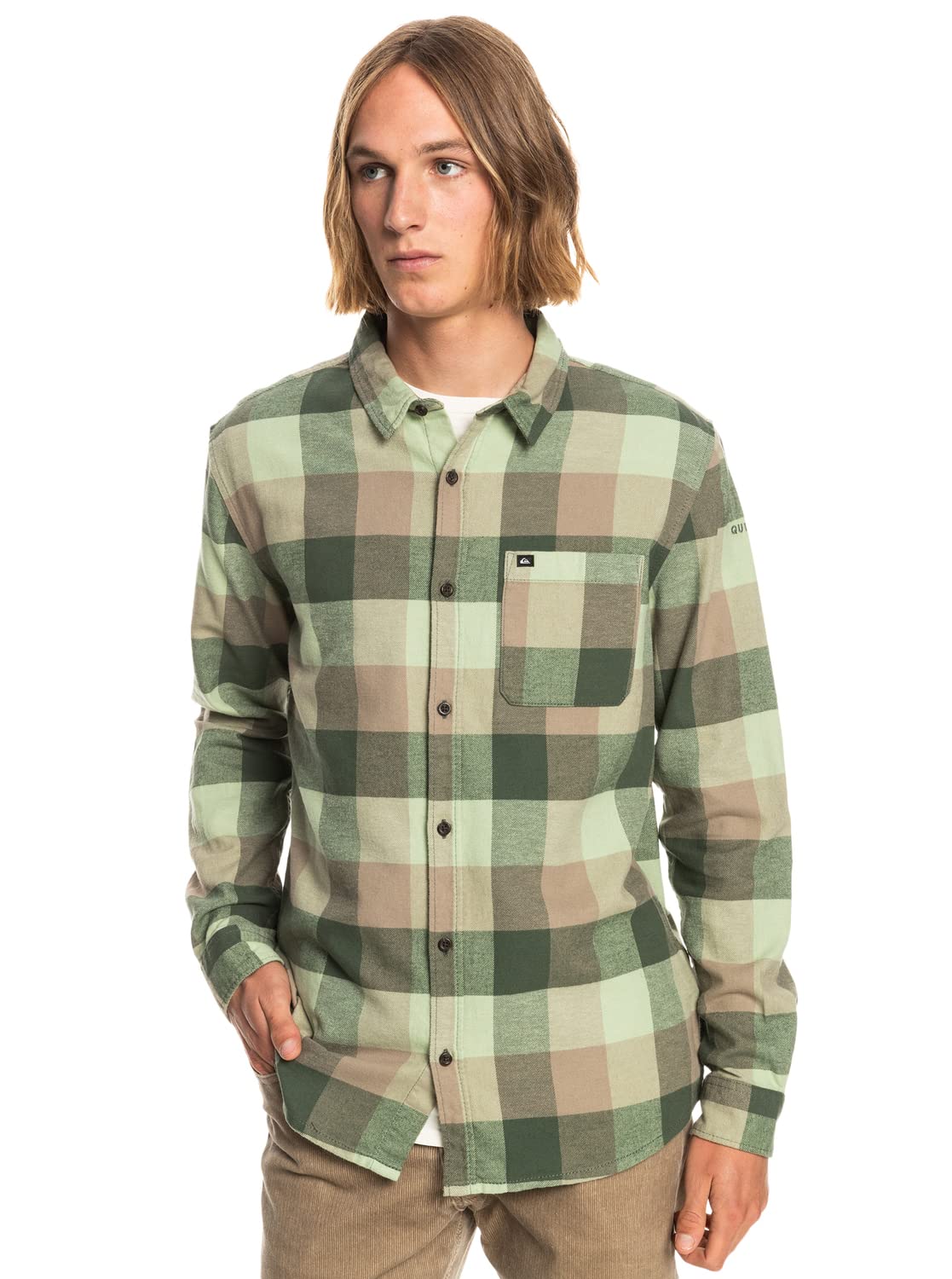 Quiksilver Men's Motherfly Flannel Shirt, AIRY Blue MOTRHERFLY, Large