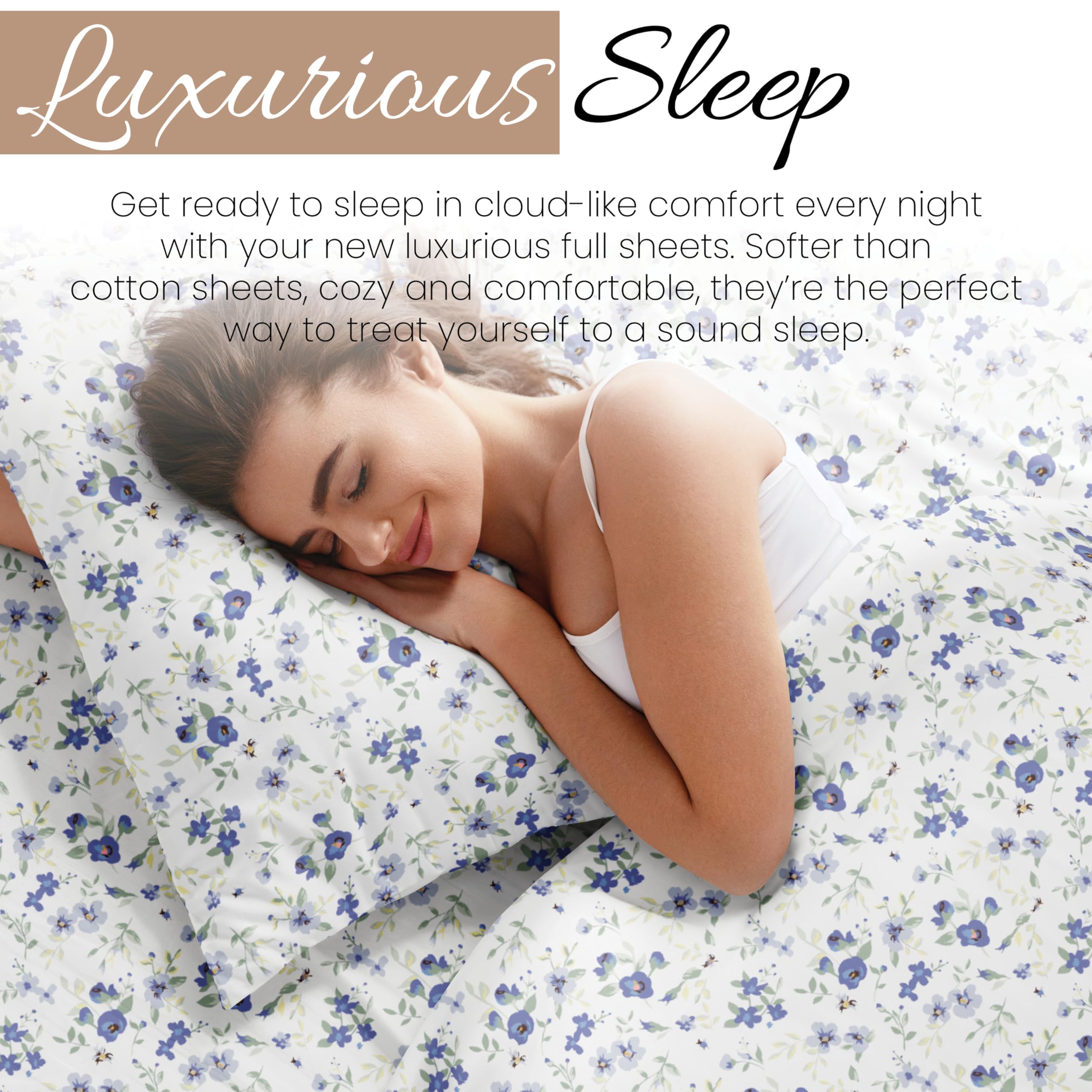 Linen Market 4 Piece Full Size Sheet Sets (Light Blue Floral) - Sleep Better Than Ever with These Ultra-Soft & Cooling Bed Sheets for Your Full Size Bed - Deep Pocket Fits 16" Mattress