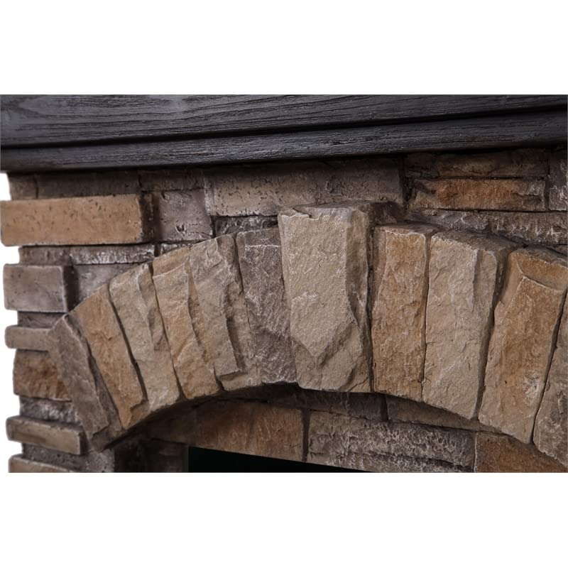 Liviland 36" Farmhouse Ceramic Magnesium Oxide Freestanding Electric Fireplace with 4 Flickering Flame Effect Settings, Remote and Touch Control, in Tan Finish