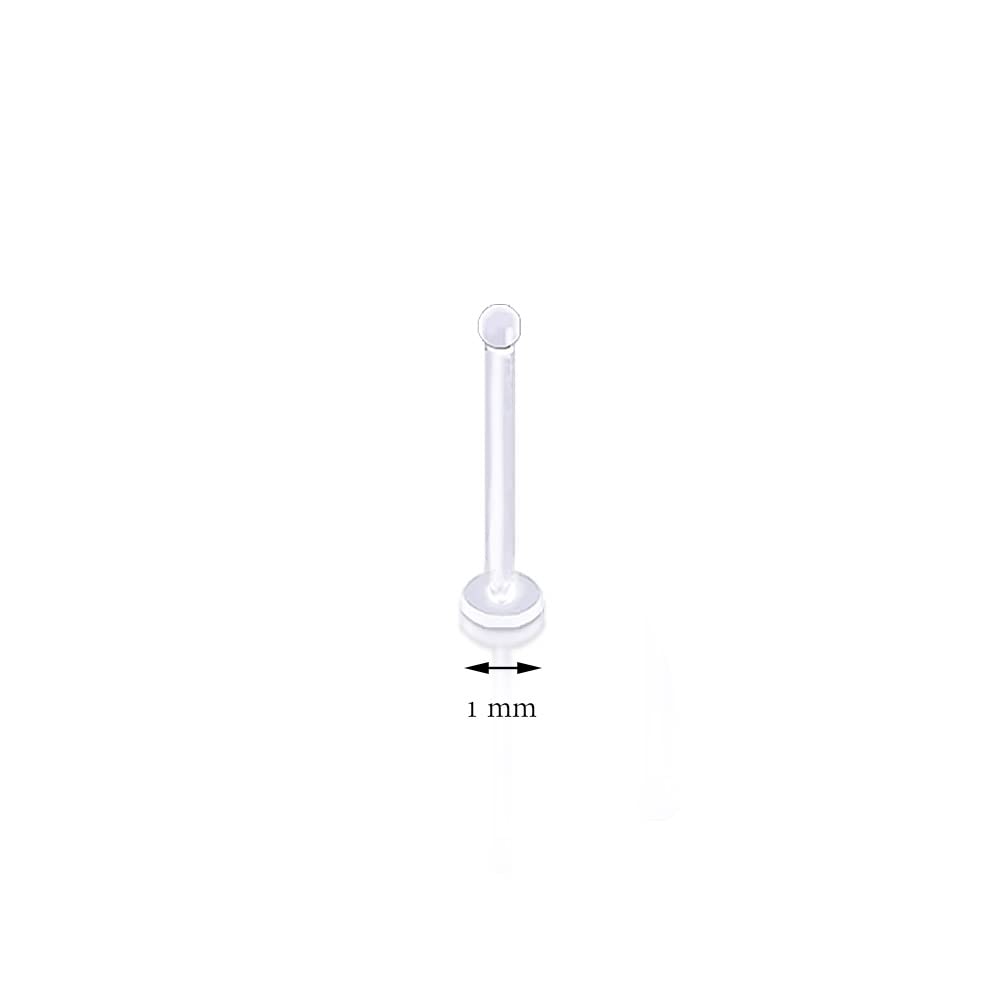 Lxnoap 20G Clear Bioflex Flat Top Nose Ring Stud Retainer Body Piercing Jewelry Allergy Free, Metal Free (Bone, 5 pcs)