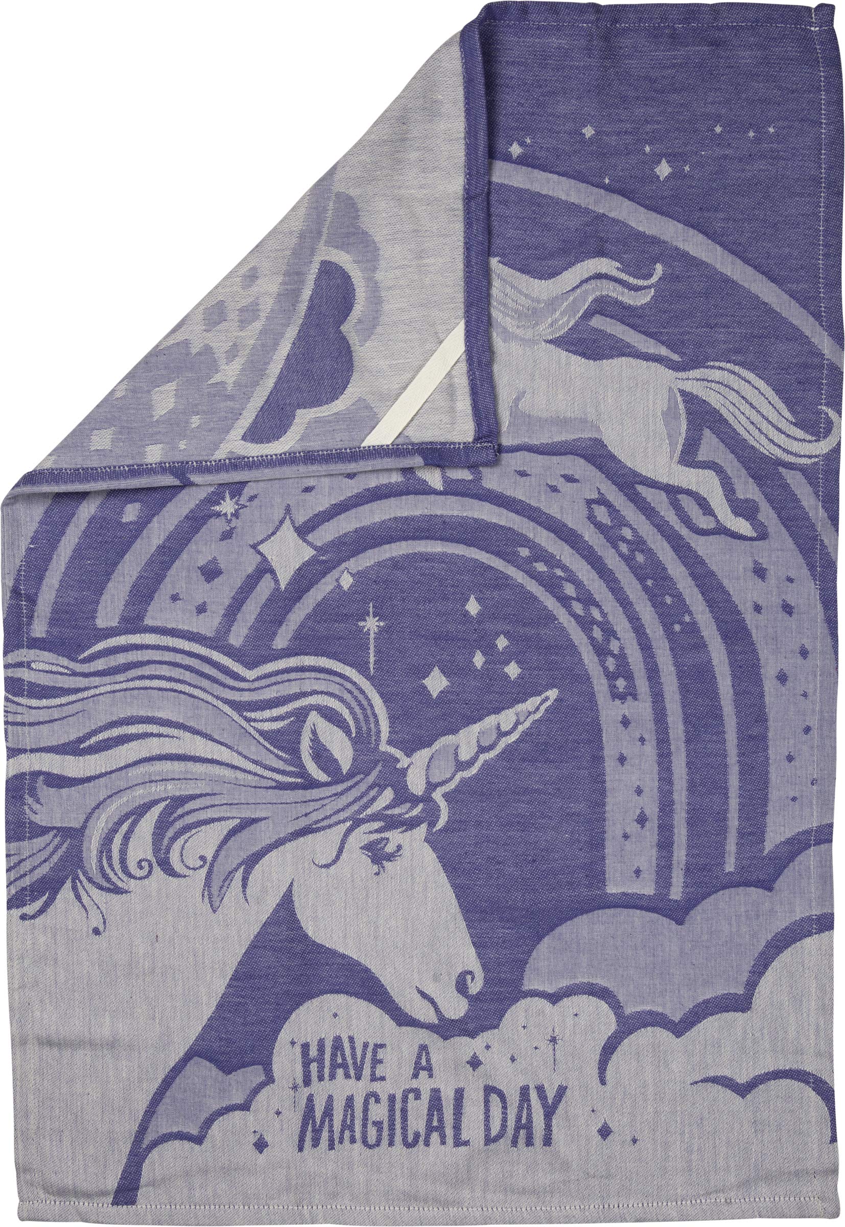 Primitives by Kathy Unicorn Dish Towel - Have a Magical Day - Soft and Absorbent Woven Cotton Jacquard Kitchen Towel, 20" x 28"