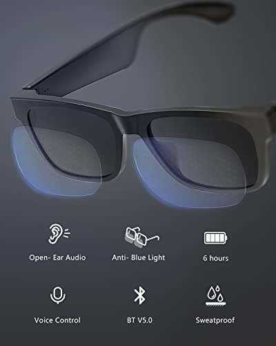 VIOZEE Smart Glasses with Voice Assistant: Blue Light Filtering & Polarized Sunglass Lenses Touch Control Open Ear Surround Sound with Built-in Mic & Speakers