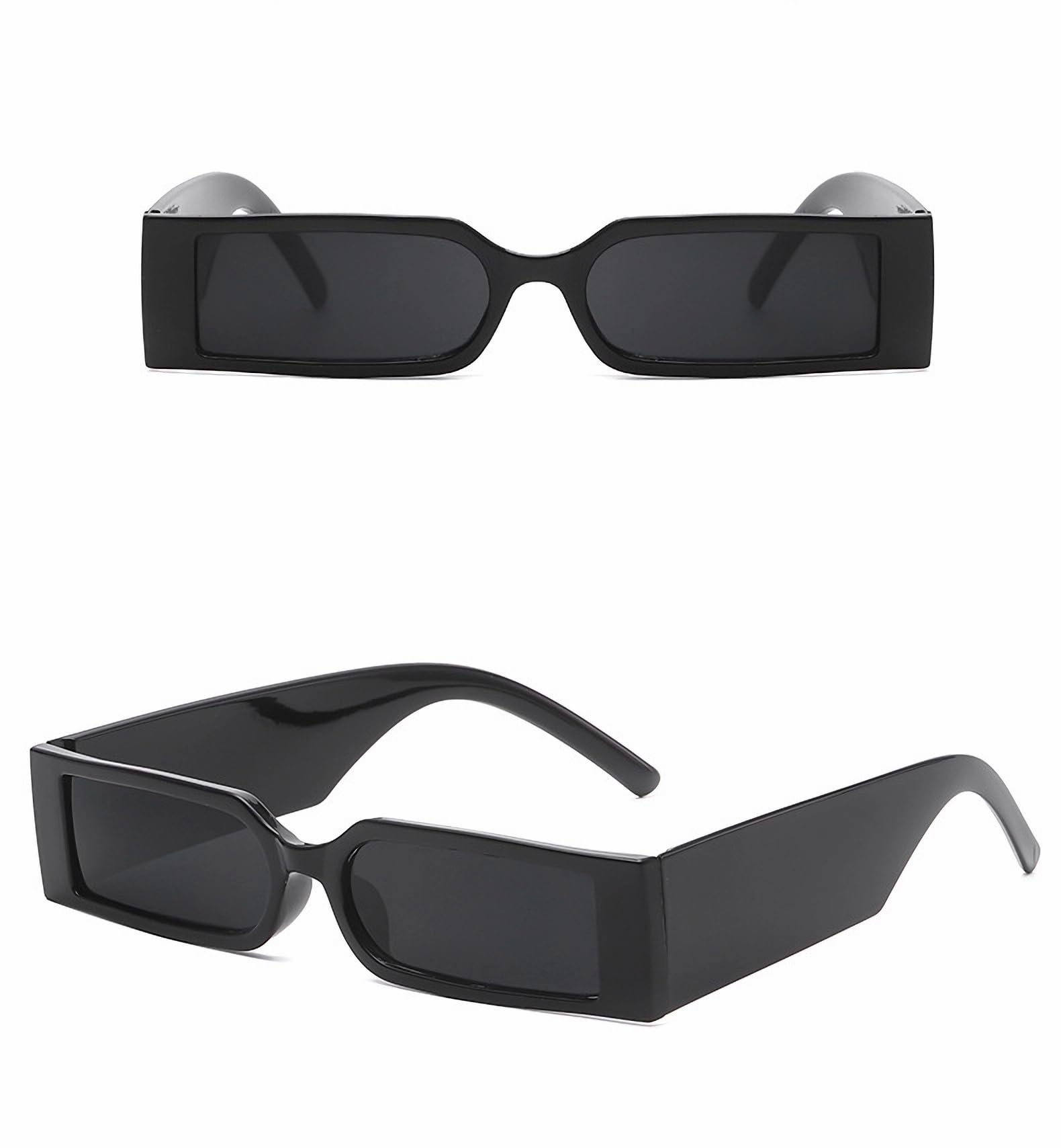 Retro Small Rectangle Sunglasses for Men and Women Driving Glasses 100% UV Protection, Black, 142