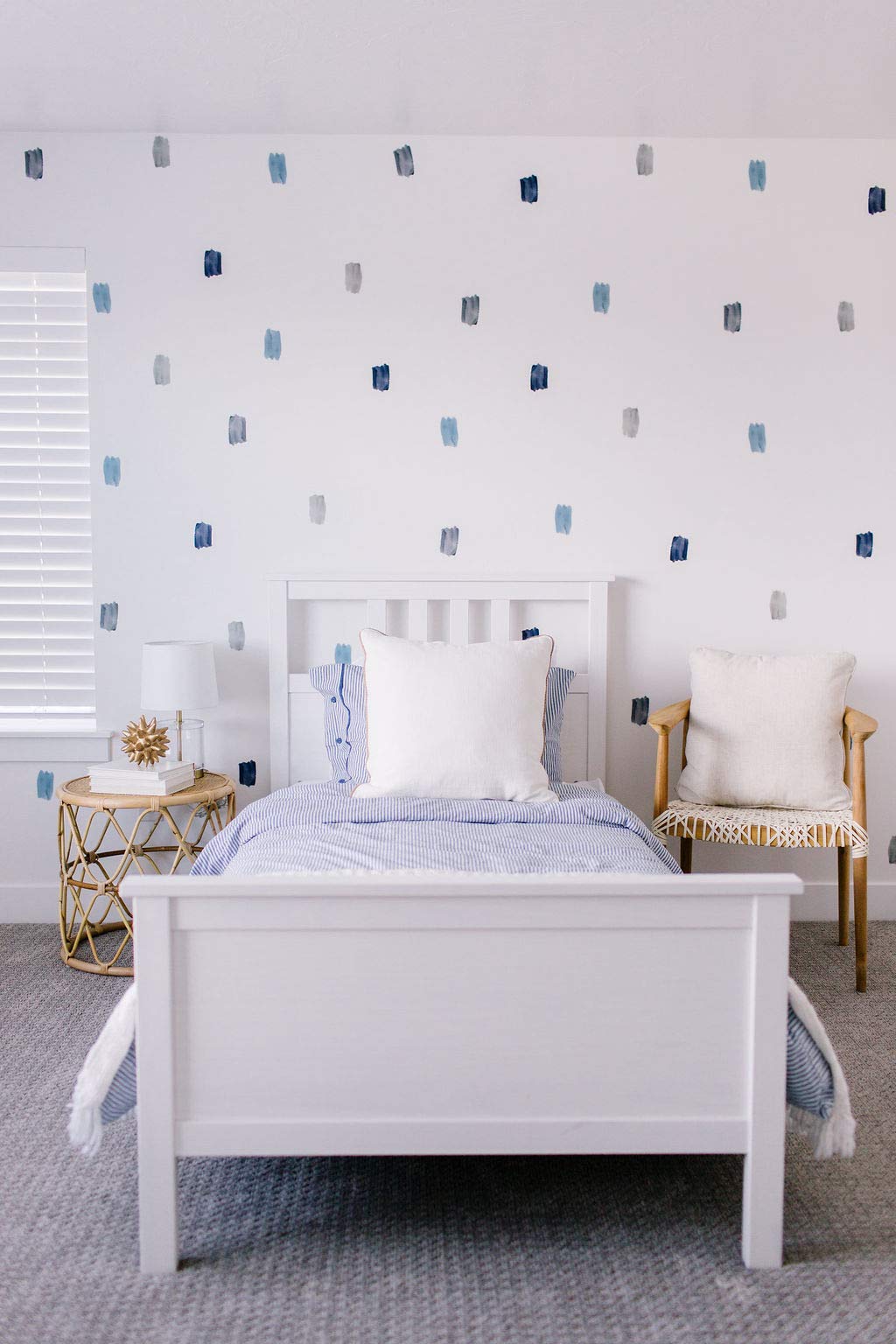 Modern Maxwell Wall Art Decals for Boys Nursery, Bedroom, Living Room “Noah” Brush Strokes Room Sticker 64 Pieces