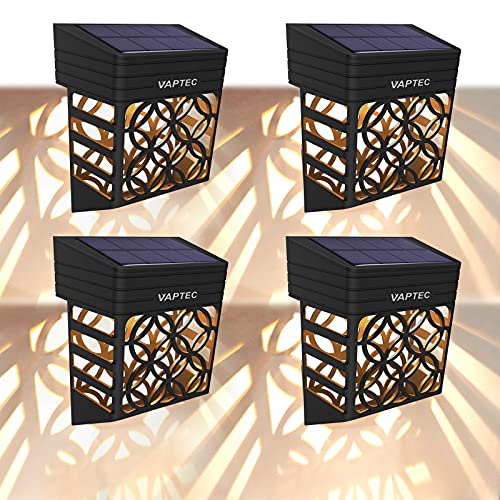 VAPTEC 4 Pack Outdoor Step Lights Decorative Solar Lights Outdoor Solar Fence Lights,Waterproof Solar Deck Lights for Patio, Stair, Pathway, Pool, Backyard,Warm White Lighting