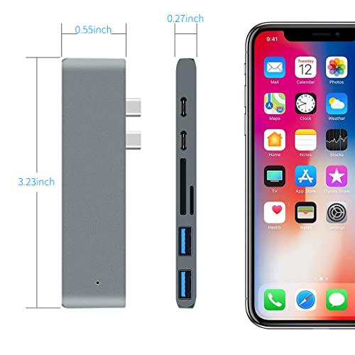 USB C Docking Station USB C Hub Adapter for Mac Book Pro/Air, 3.0 Adapter Dongle 2*USB 3.0 Ports,Micro SD/SD Card,PD,Compatible for Mac Book Pro 2016 2017 2018,Mac Air 2018 (Grey)