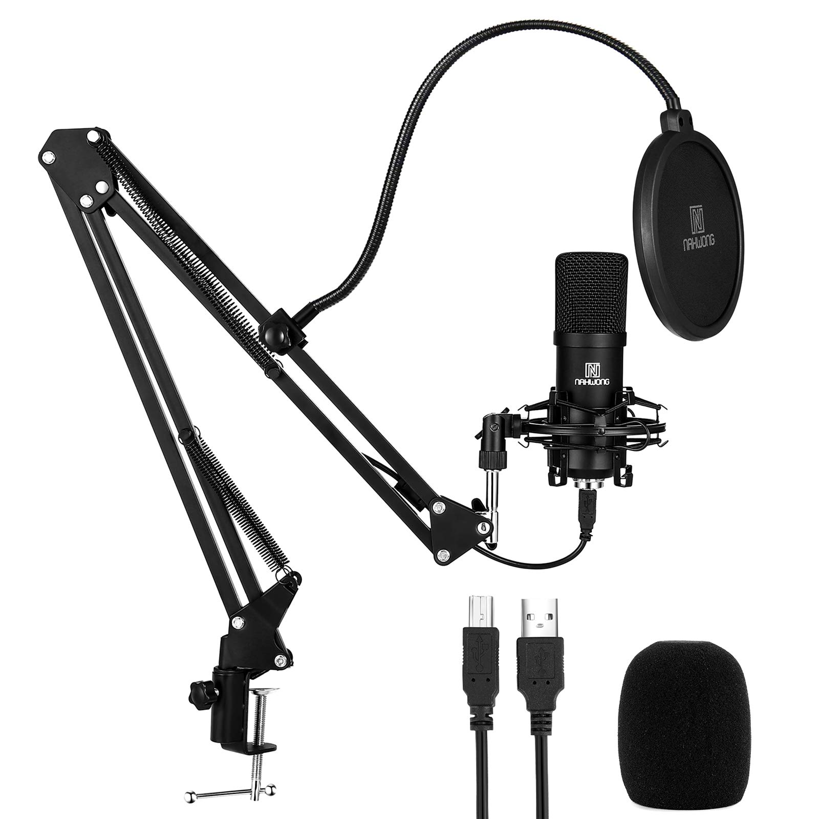 NAHWONG USB Microphone for PC, Professional 192KHz/24Bit Condenser Recording Mic Kit for Podcast, Recordings for YouTube, Streaming,Gaming, Recording Music, Voice Over, Livestreaming