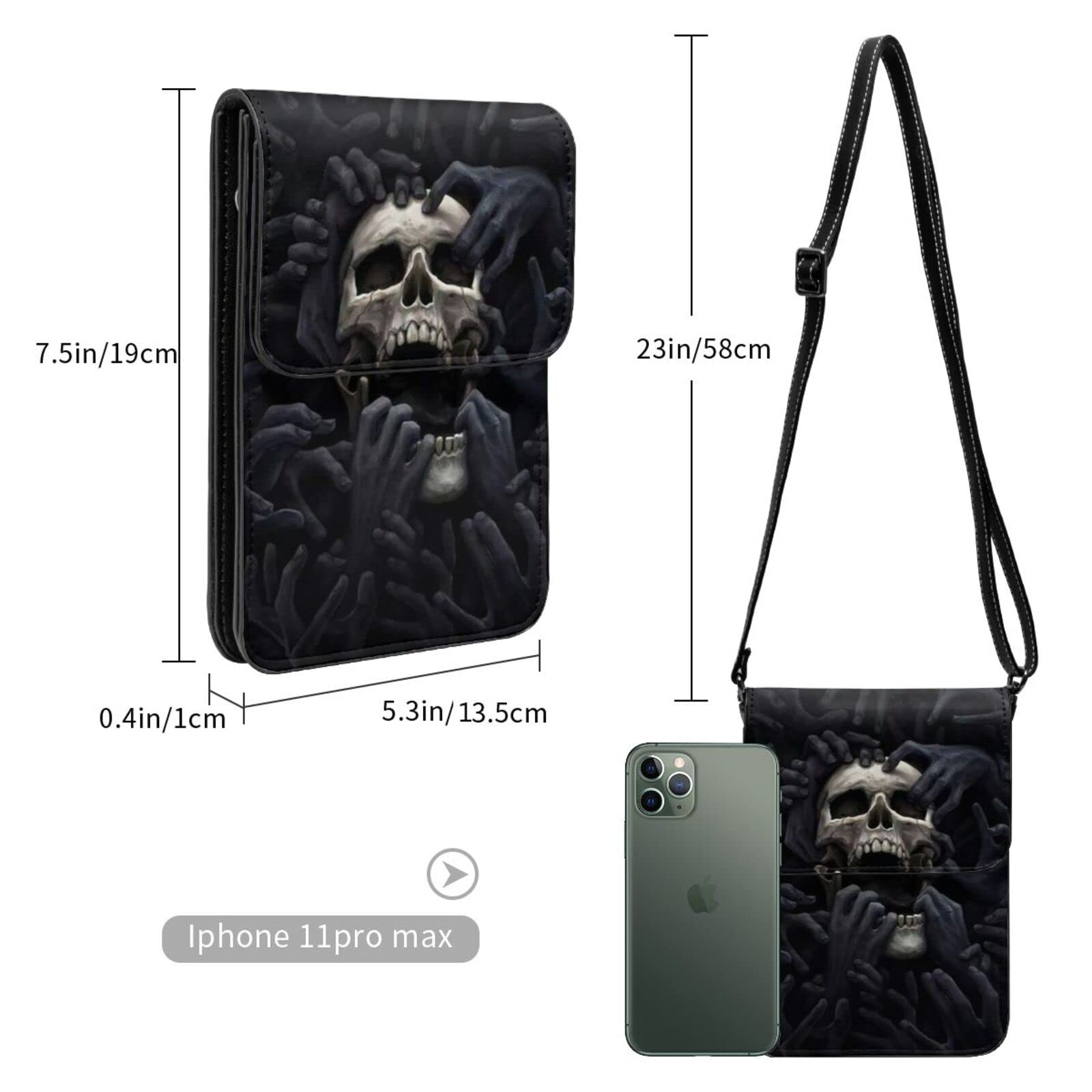 SKETVNHR Abstract Terror Hand Dark Skull Pattern Small Crossbody Cell Phone Purse for Women Soft Leather Fashion Travel Wallet with Adjustable Strap