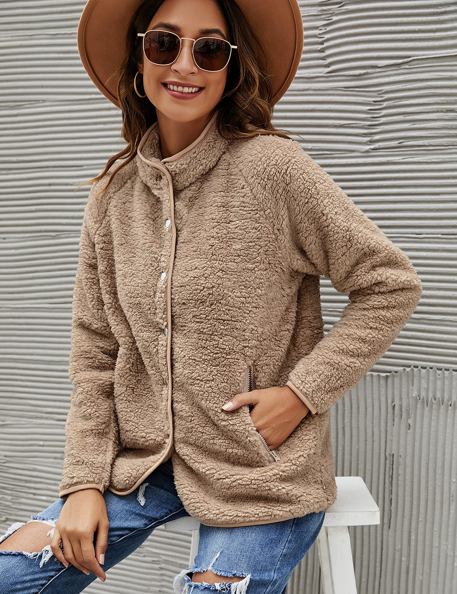 Micoson Cardigan for Women Oversized Fuzzy Fleece Long Sleeve Open Front Hooded Jacket Coat Winter Outwear with Pockets