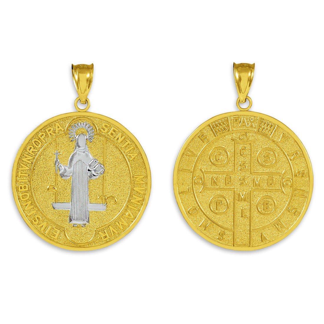 Medal of Saint Benedict 14K Two-tone Gold Coin Pendant (Medium)