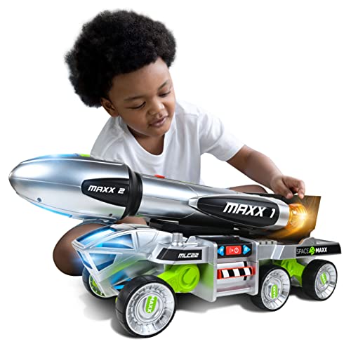 Sunny Days Entertainment Maxx Action 3-N-1 Blast Off Booster Rocket ā Lights, Sounds and Motorized Drive | Includes Transport Vehicle, Rocket and Capsule | Space Toy for Kids