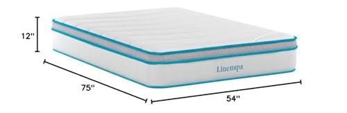 Linenspa 12 Inch Gel Memory Foam Hybrid Mattress - Ultra Plush - Individually Encased Coils - Sleeps Cooler Than Regular Memory Foam - Edge Support - Quilted Foam Cover - Full