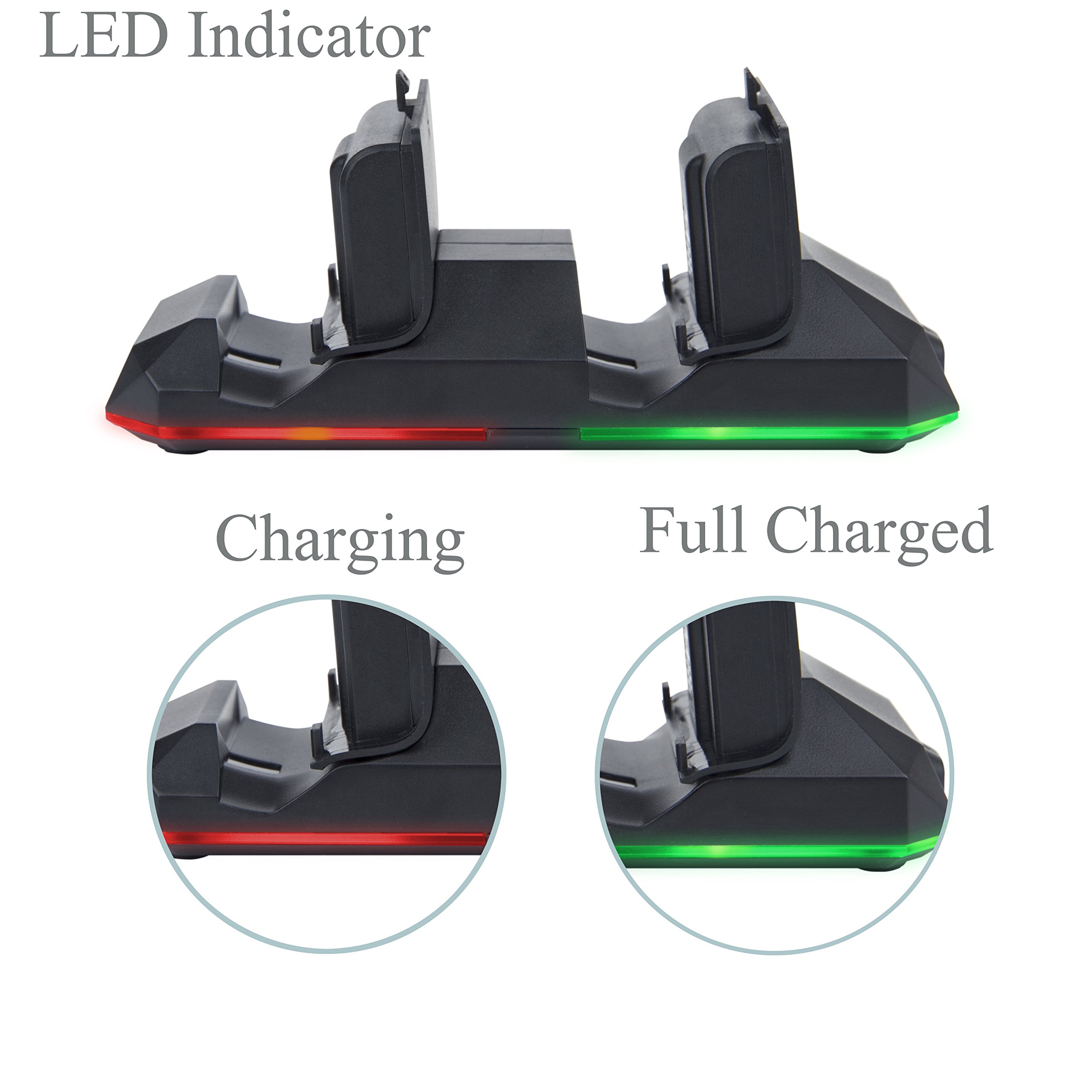 Megadream Xbox One Controller Charger, Dual Docking Station 300mAh Rechargeable Battery Pack & Charge Cable & Charging/Charged LED Indicator for Xbox One, Xbox One Slim, Xbox One X - Black