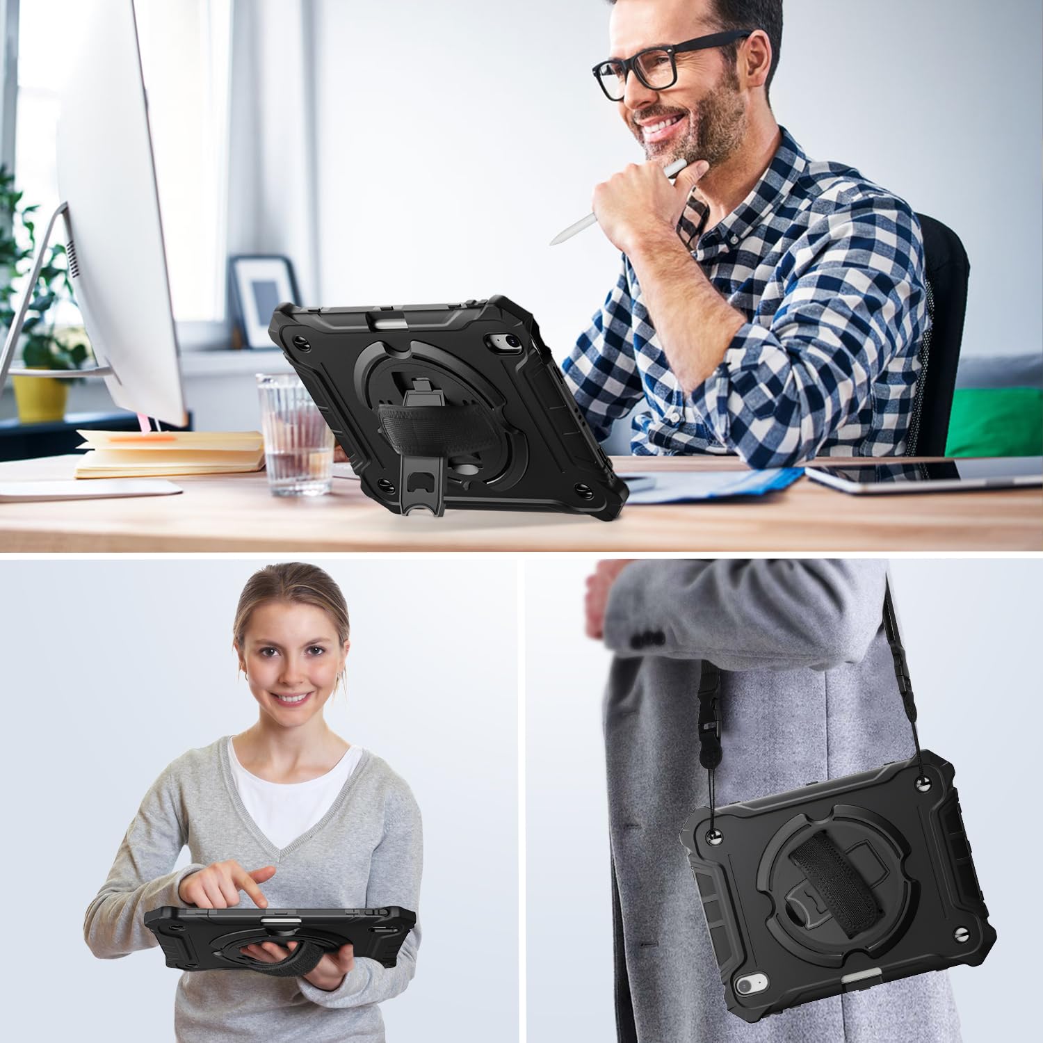 ZtotopCases for iPad 10th Generation Case 10.9 Inch, Shockproof Rugged Drop Protection Cover with 360° Rotatable Kickstand & Shoulder Strap & Pencil Holder for 10.9'' iPad Case 2022 Released, Black