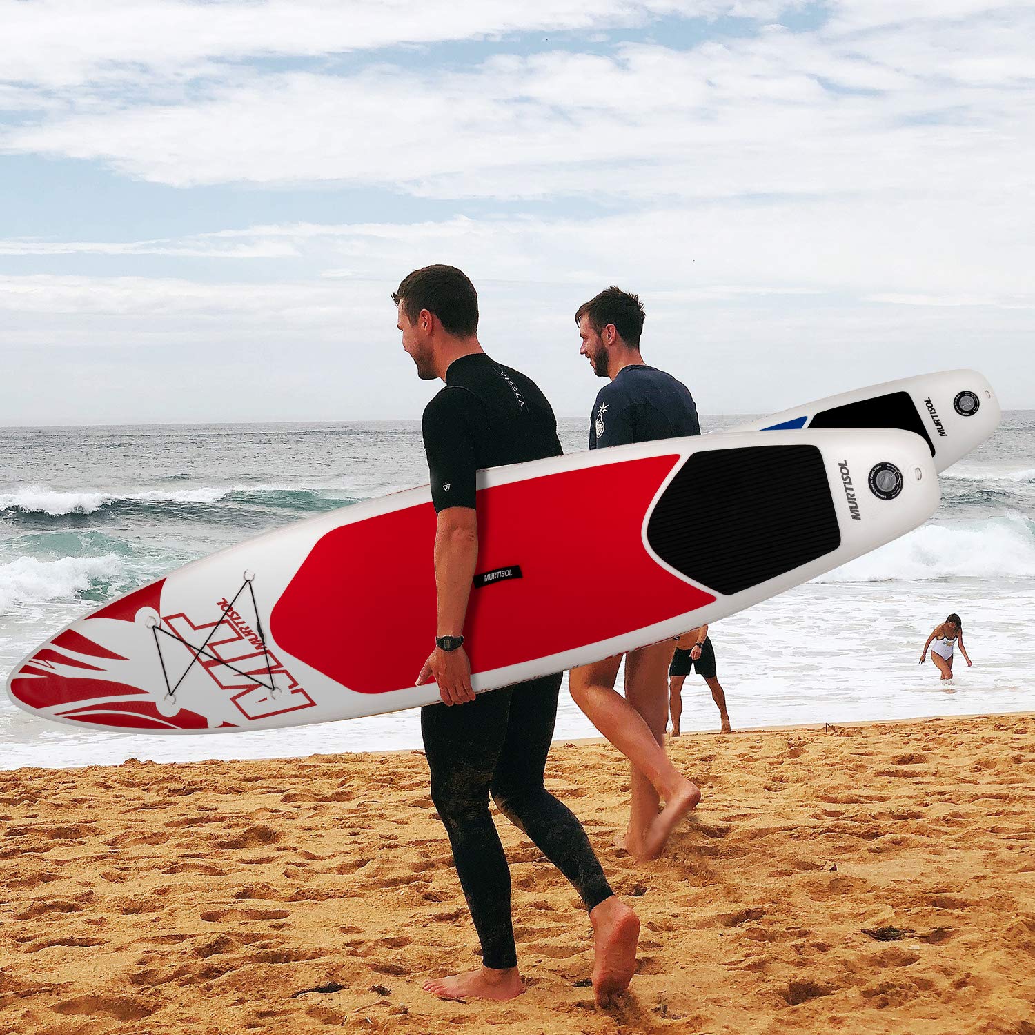 Murtisol 10'5'' Inflatable Stand Up Paddle Board(25in Width) for Skilled Person, Ultra-Thick Durable PVC, Non-Slip Deck, Extra SUP Accessories, Dual-Action Pump, Ankle Strap, Adjustable Paddle, Red