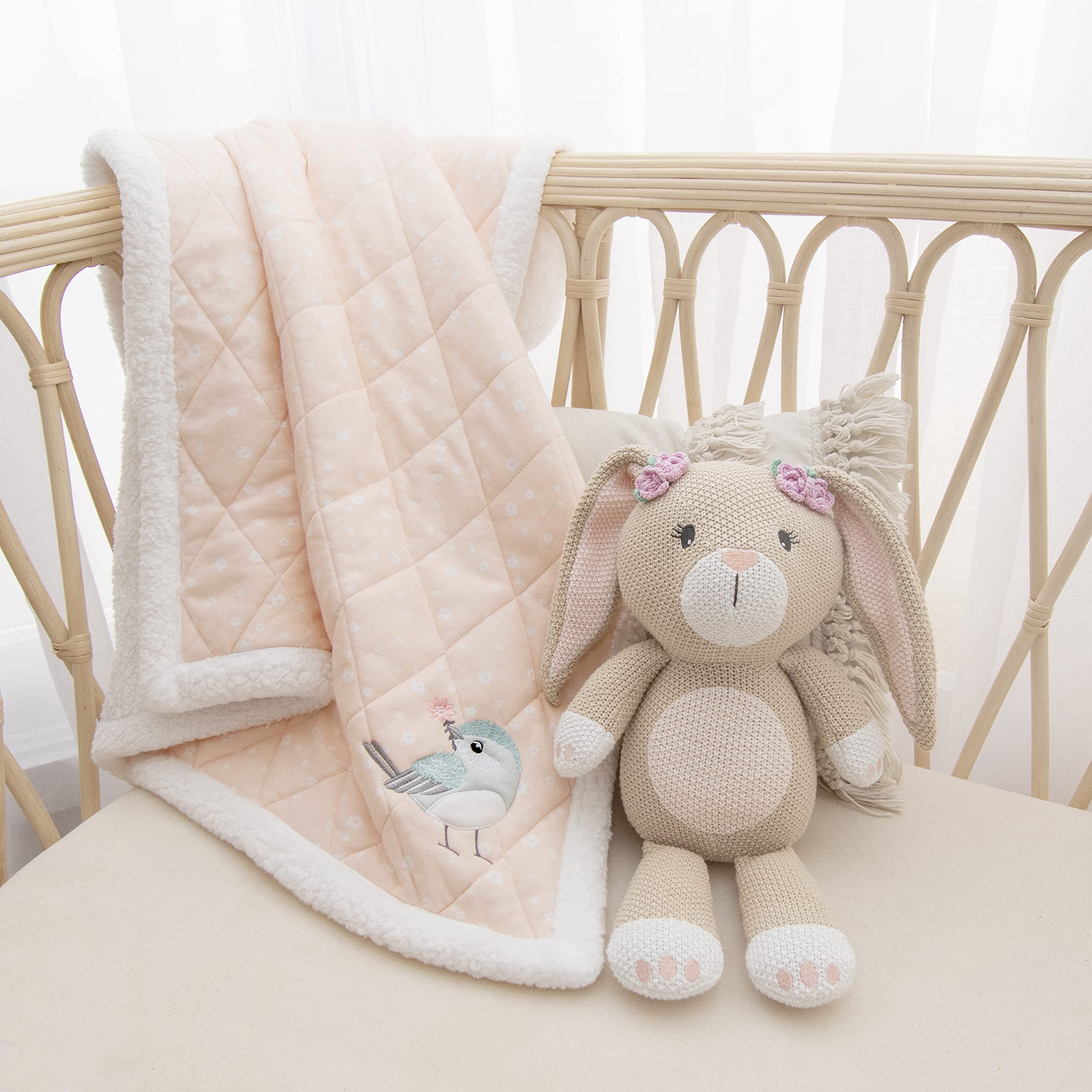 Living Textiles 100% Cotton Baby Stroller Blanket - Ava Birds | Ultra Soft, Lightweight, and Versatile Stroller, Swaddle and Receiving Blanket | On-The-Go Baby Essentials | Baby Gift Ideas