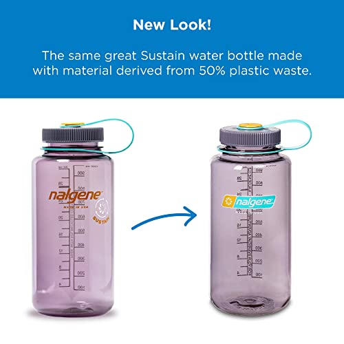 Nalgene Sustain Tritan BPA-Free Water Bottle Made with Material Derived from 50% Plastic Waste, 32 OZ, Wide Mouth,Olive