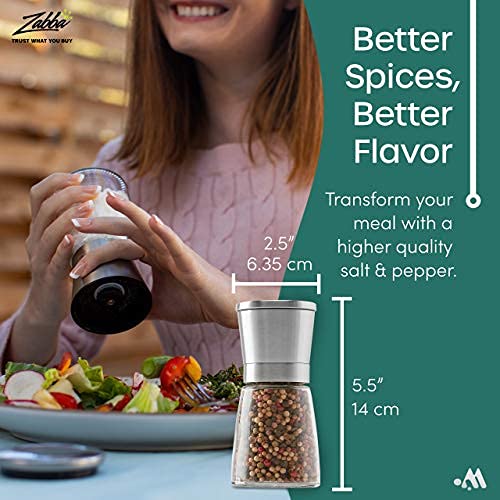 Modetro Salt and Pepper Grinder - Refillable Stainless Steel and Glass Salt & Pepper Mill (1-Pack)