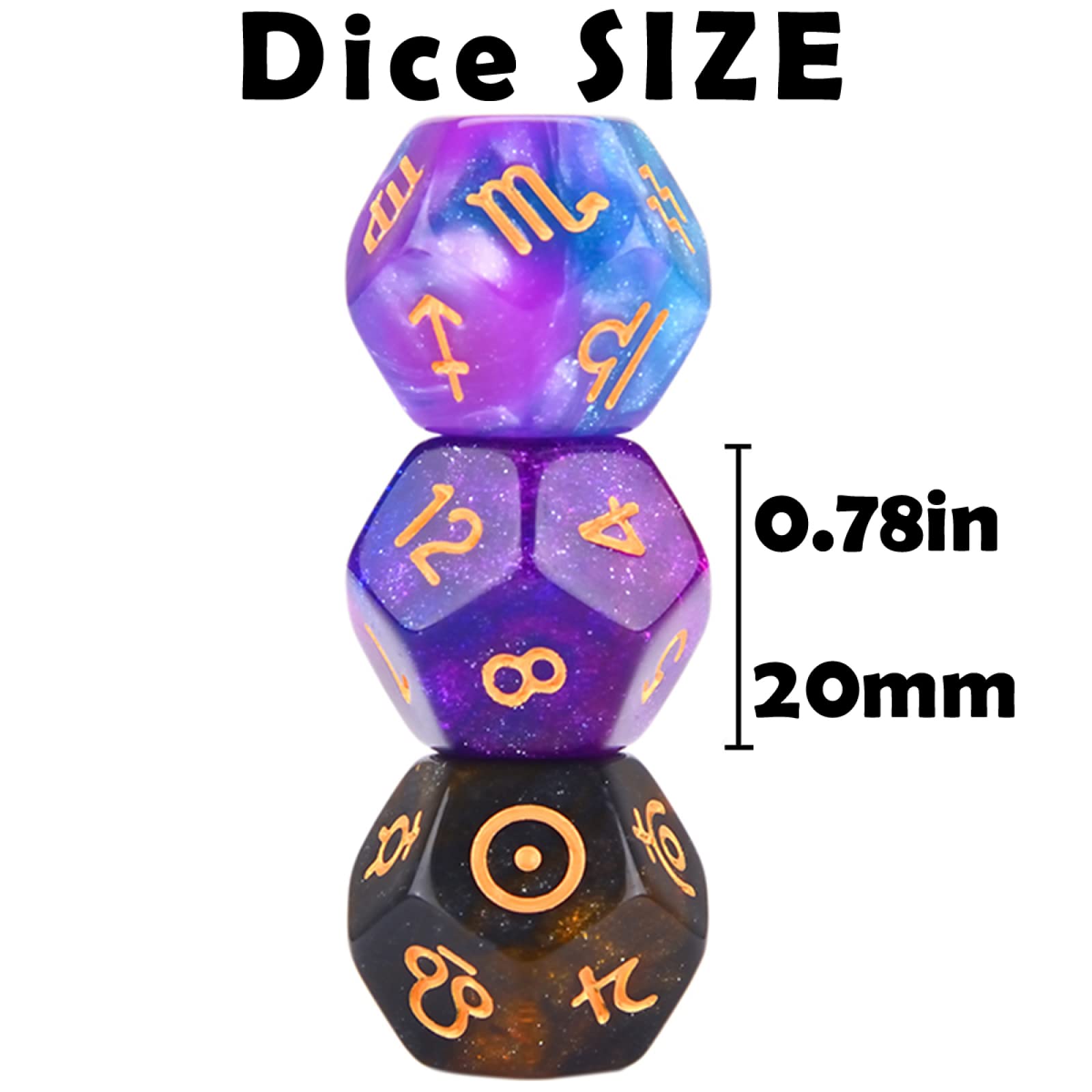 Tarot Cards Dice D12 Astrological Dice Polyhedral Astrology Dice Constellation Sign Zodiac Signs With Bag-15pcs