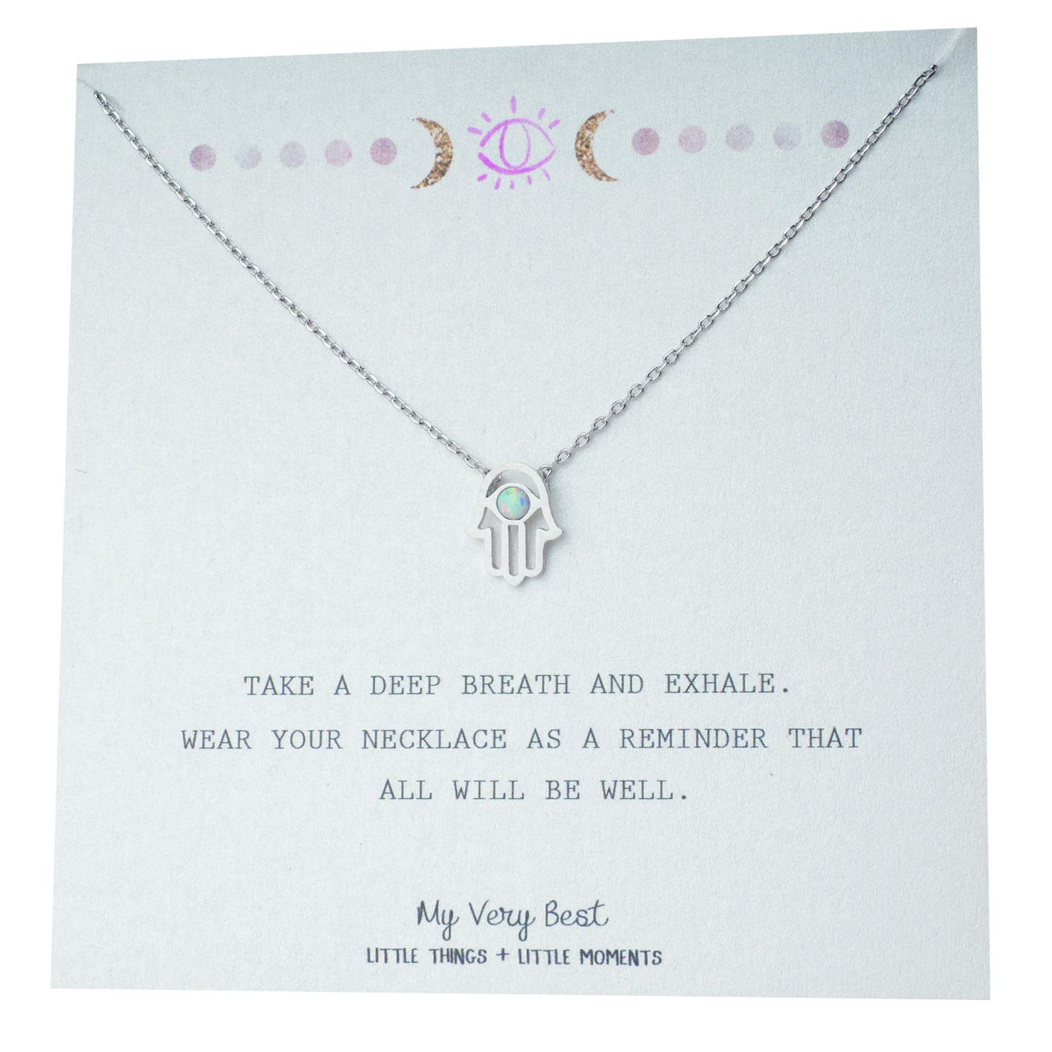 My Very Best Simulated Opal Hamsa Evil Eye Necklace (white gold_hamsa)