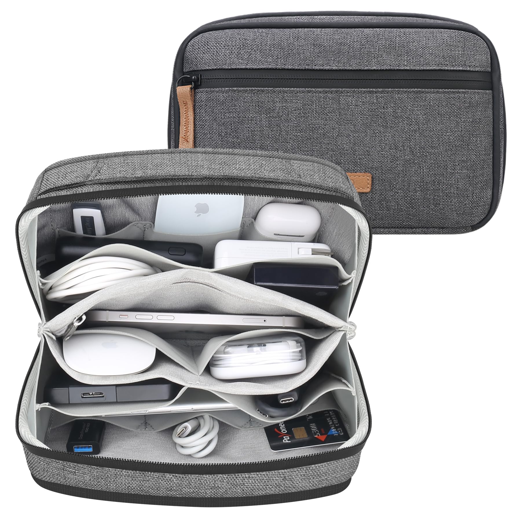Lacdo Electronic Organizer Accessory for MacBook Charger, Cables, Power Bank, Hard Drive, Travel Cords, SD Card, Water-resistant Storage Bag with Card Slots for Memory Card, Gray