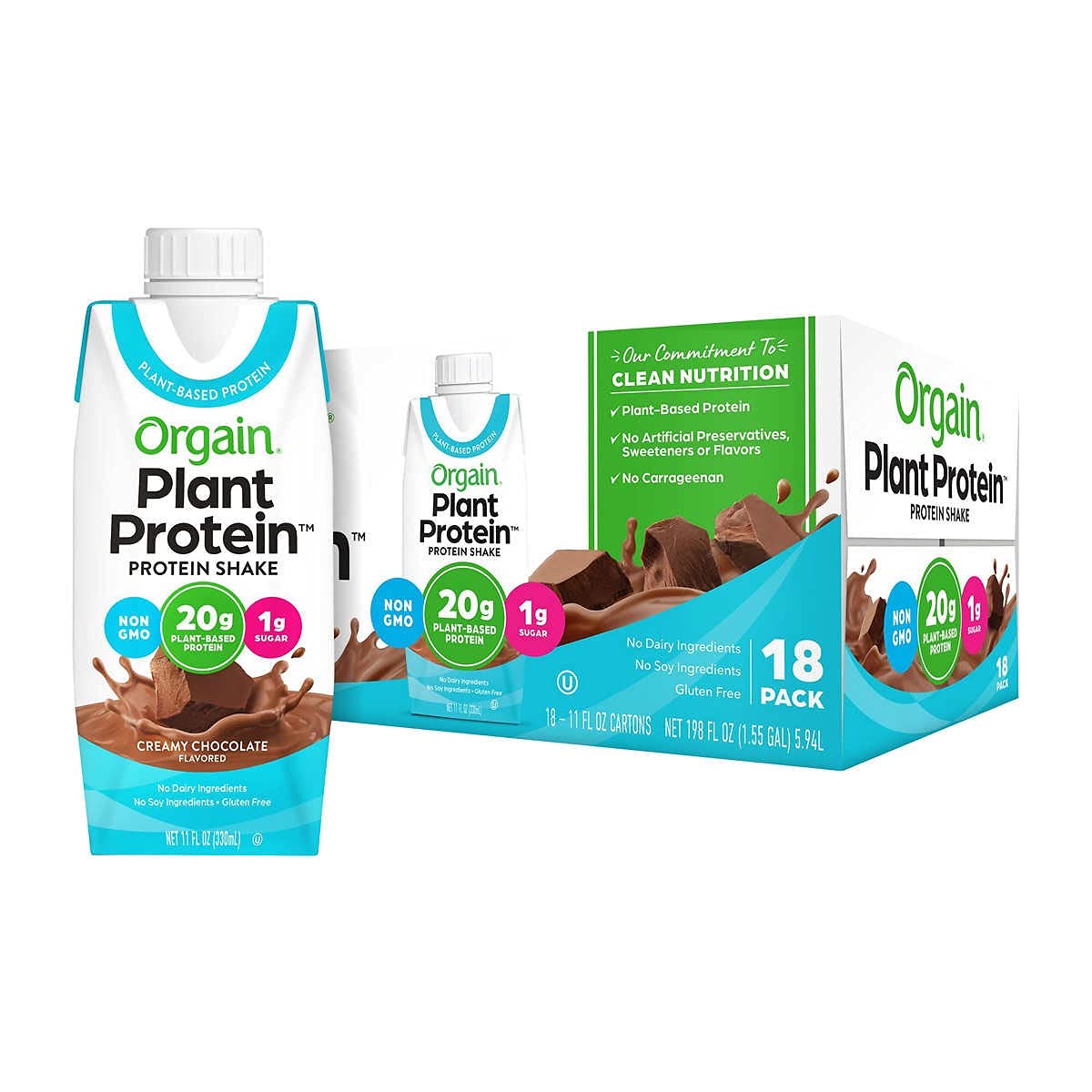 Orgain Plant Protein Shake Chocolate (18 X 11 Fl Oz)Net Wt (198 Fl Oz),