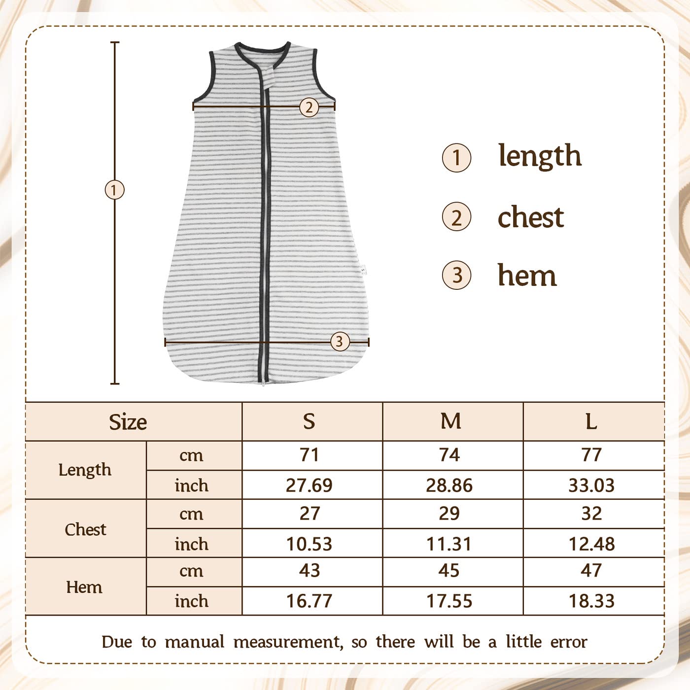 ZIGJOY Swaddle Wearable Blanket, 100% Cotton Baby Sleep Bag 1.0 TOG Swaddle Sack 0-6months (Stripe)