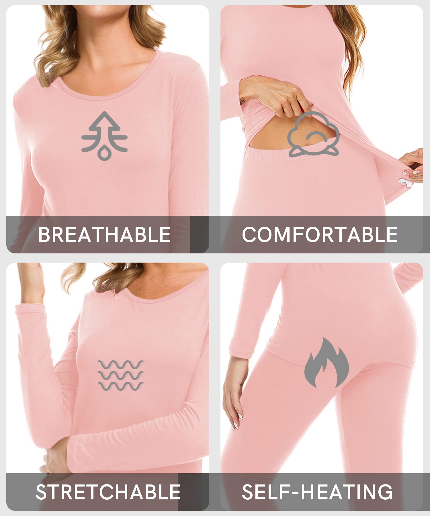 LOMON Thermal Underwear for Women Ultra Soft Smooth Knit Long Johns Set Base Layer Top & Bottom(Black L)