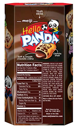 Meiji Hello Panda Cookies, Chocolate Crème Filled - 2.1 oz, Pack of 10 - Bite Sized Cookies with Fun Panda Sports
