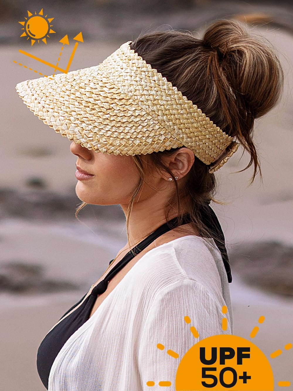Visors for Women, Straw Sun Visors for Women Beach Hats for Women Packable Sun Hat Womens Visor Handmade Straw Hats for Women Beige