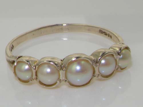 LetsBuyGold 925 Sterling Silver Cultured Pearl Womens Band Ring - Sizes 4 to 12 Available