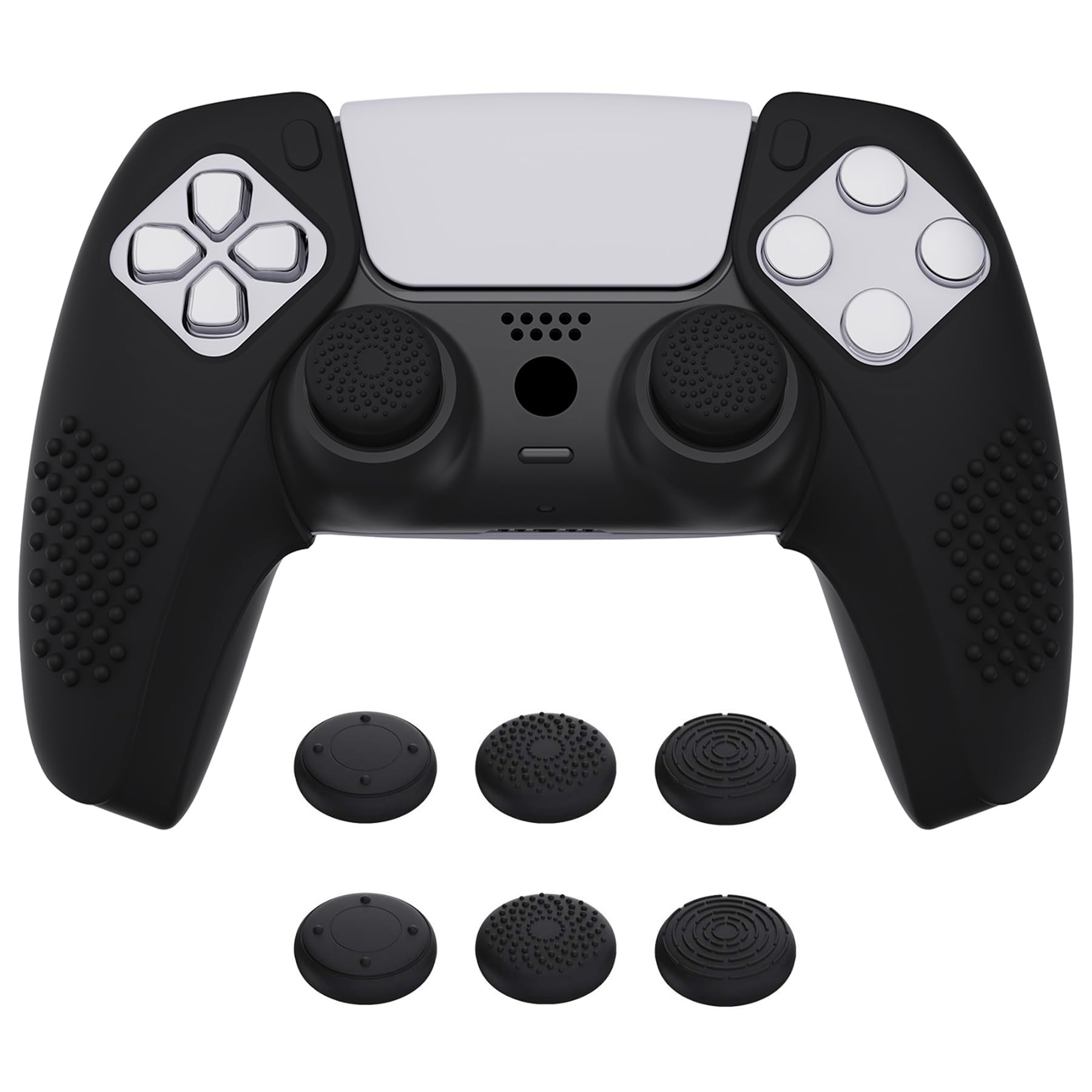PlayVital 3D Studded Edition Ergonomic Soft Controller Silicone Case Grips for ps5 Compatible with Charging Station Rubber Protector Skins with 6 Thumbstick Caps for ps5 Controller โ Black