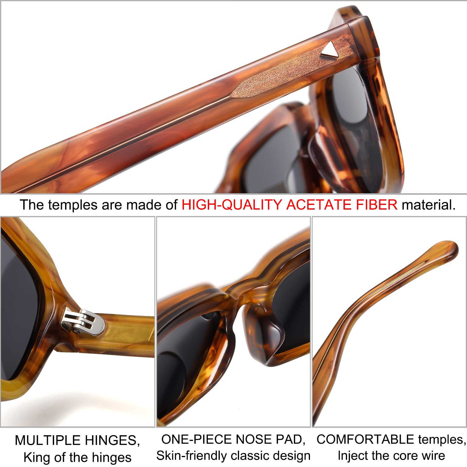 SHEEN KELLY Acetate Polarized Retro Rectangle Sunglasses For Men Women Vintage Square Tinted Shades Sun Glasses