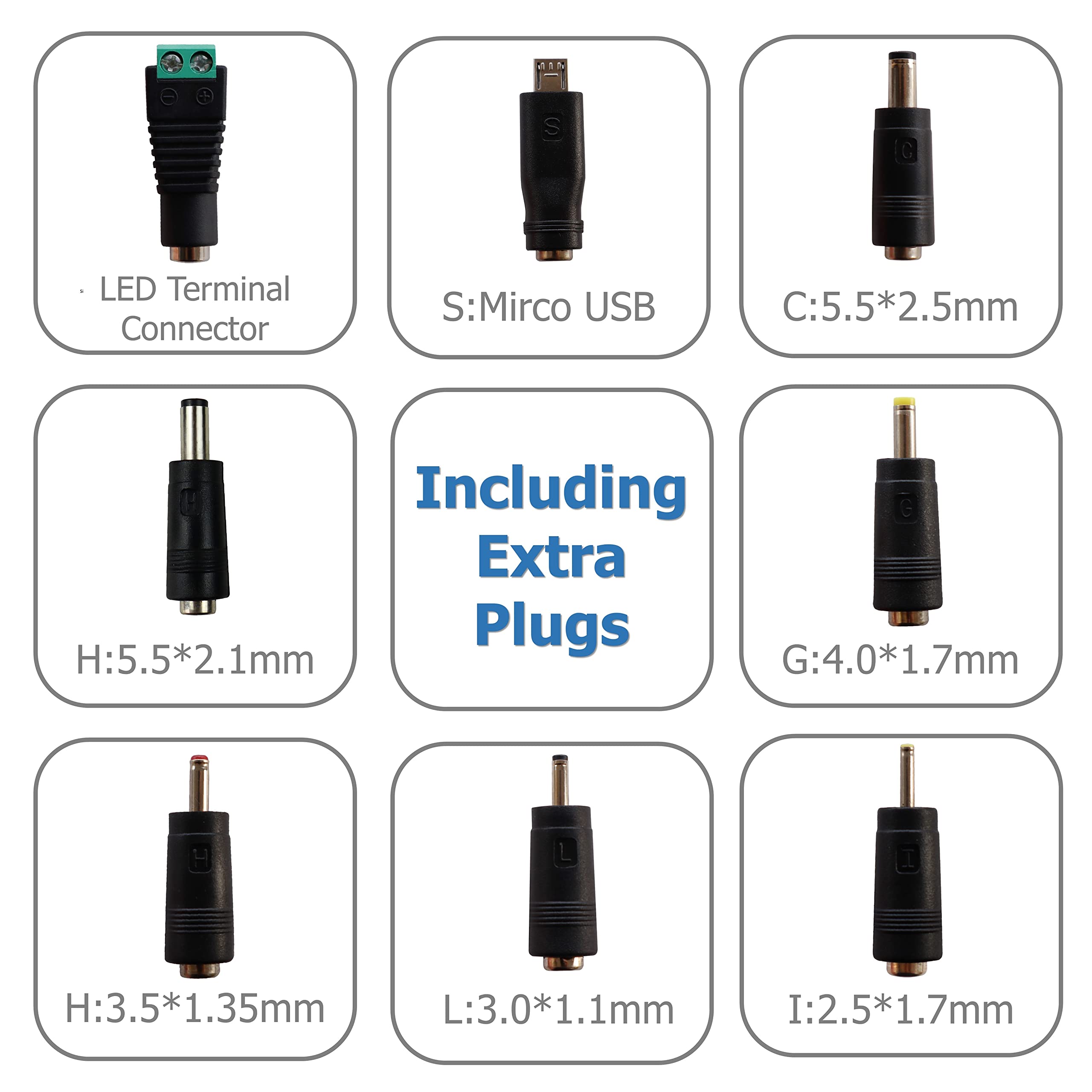 Zingpaw AC to DC 15V 2A Wall Charger Adapter Power Supplier for Electric Massage Headlights Toy Cars Household Electronics with 5.5mm x 2.5mm Tip & 8 Replaceable Tips