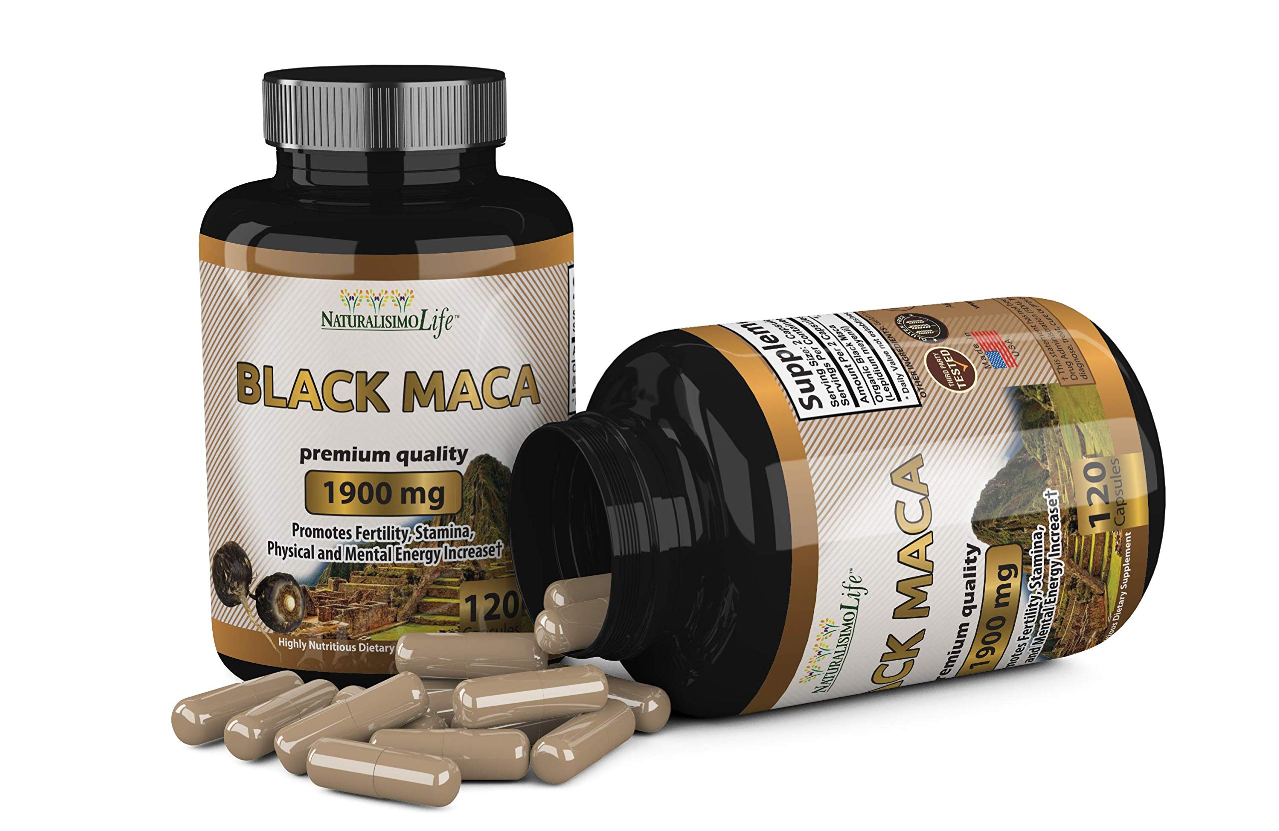 Organic Black Maca 1,900 mg per serving Natural Energy Booster Peruvian Maca for men & women 120 capsules