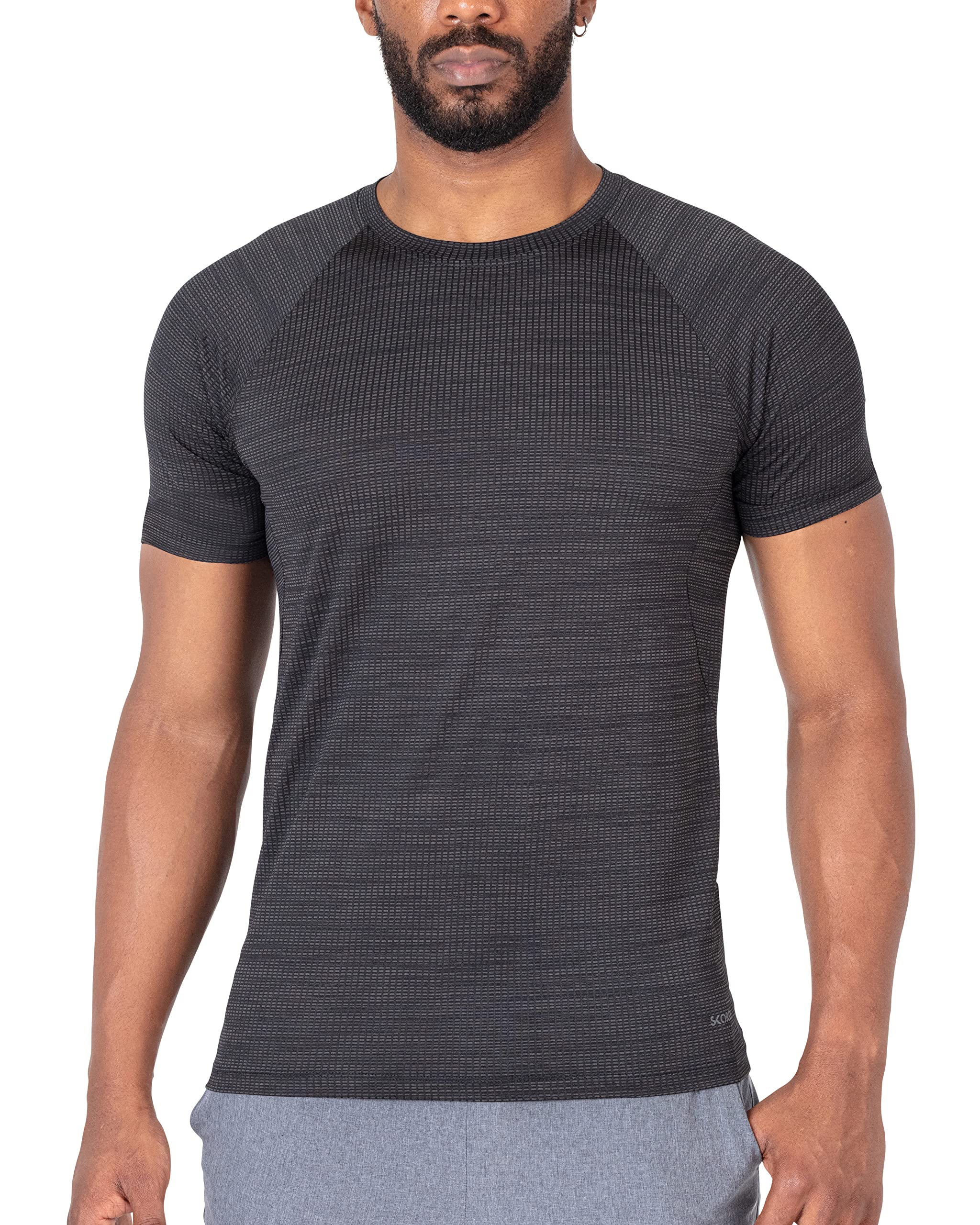 Skora Men's Running Shirt- Performance Quick Dry Athletic Slim Feet Tee Shirt Top (Slate Heather, Small)