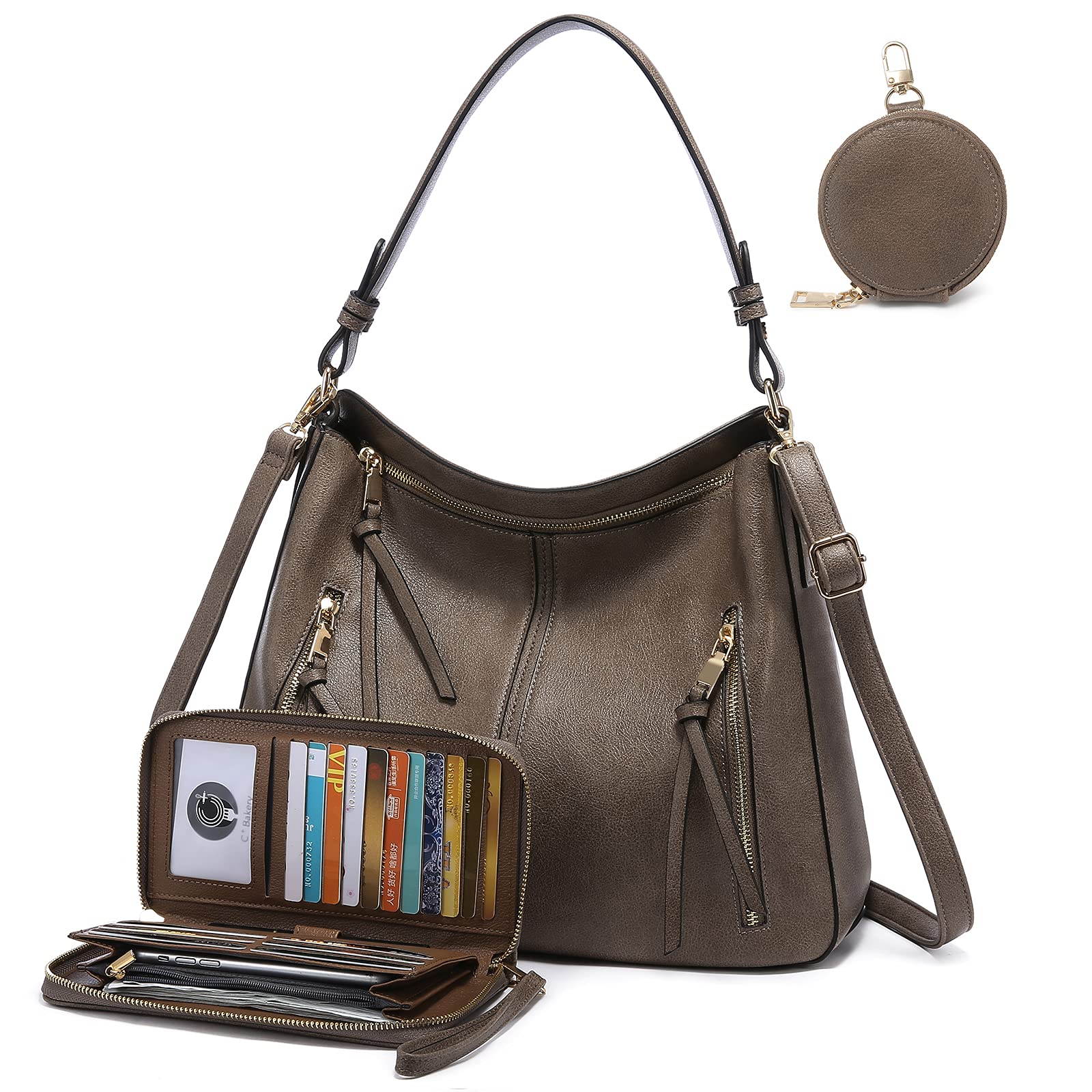 Realer Hobo Handbags Purses and Wallet Set for Women Shoulder Tote Bag with Adjustable Shoulder Strap Faux Leather