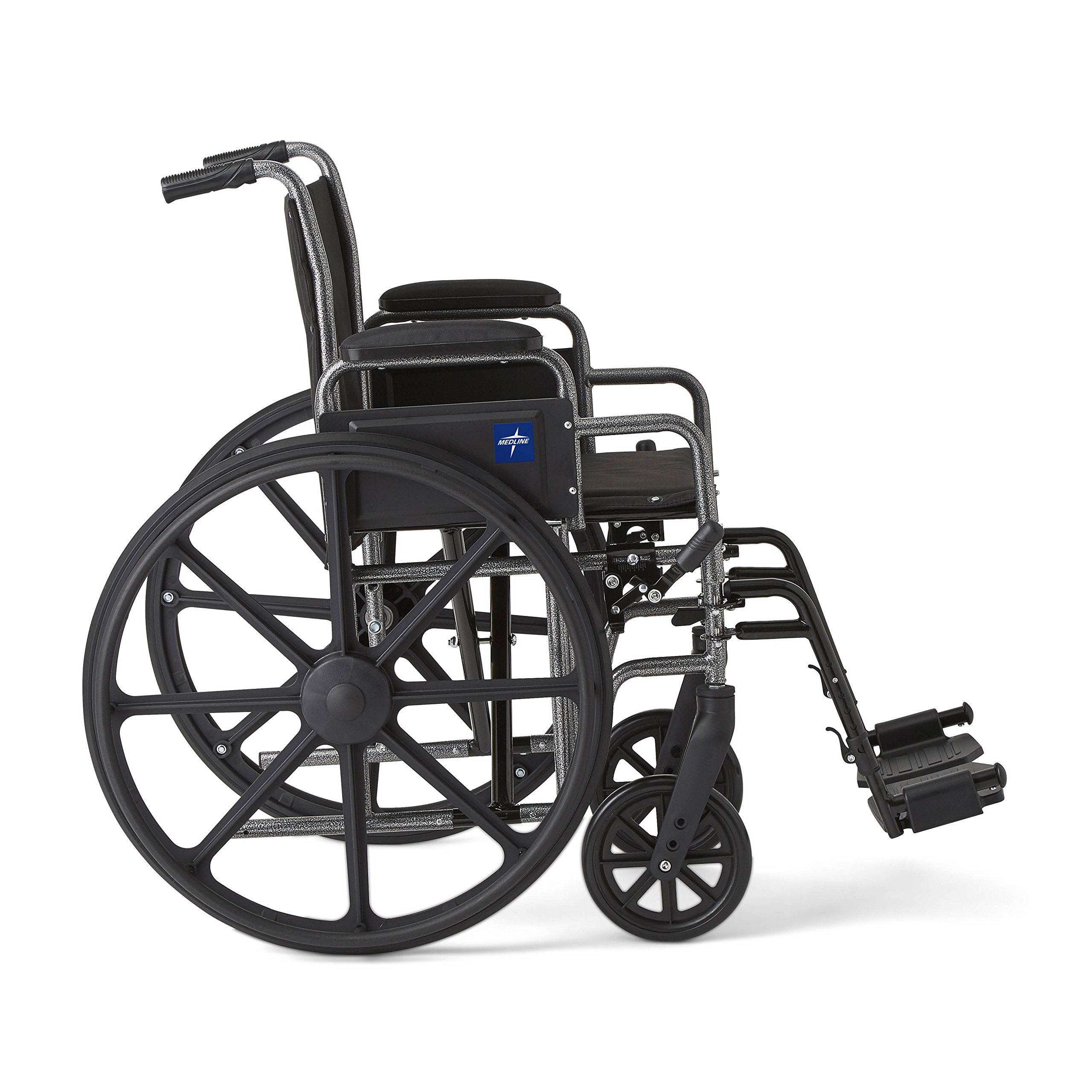 Medline Strong and Sturdy Wheelchair with Desk-Length Arms and Swing-Away Leg Rests for Easy Transfers, 18” Seat