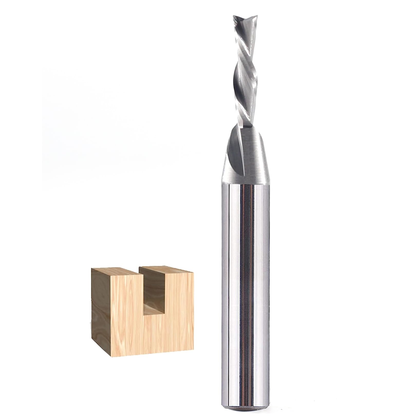 Promsa Spiral Router Bit 1/4 inch Shank, Down-Cut 1/8 inch Cutting Diameter, 1" Cutting Length, Extra Long 3 inch Solid Carbide CNC Router Bits for Wood Cut, Carving