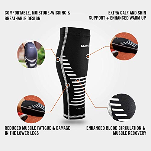 Mava Sports Calf Sleeves Compression (Pair), Leg Compression Calf Sleeve for Runners, for Men & Women, Unisex (Black, X-Large)..