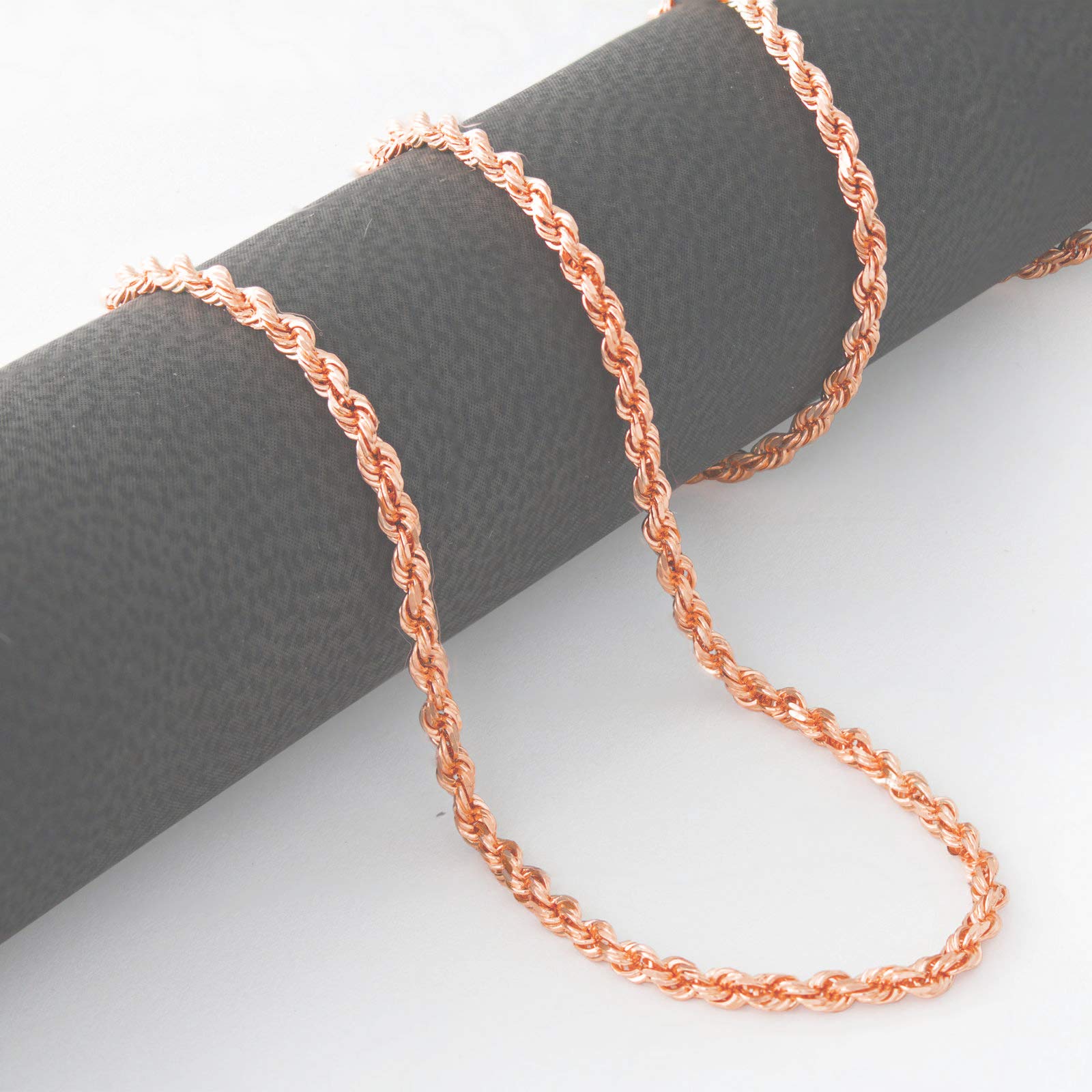 Nuragold 10k Rose Gold 1.5mm Rope Chain Diamond Cut Womens Dainty Pendant Necklace, 14" 16" 18" 20" 22" 24" 26"