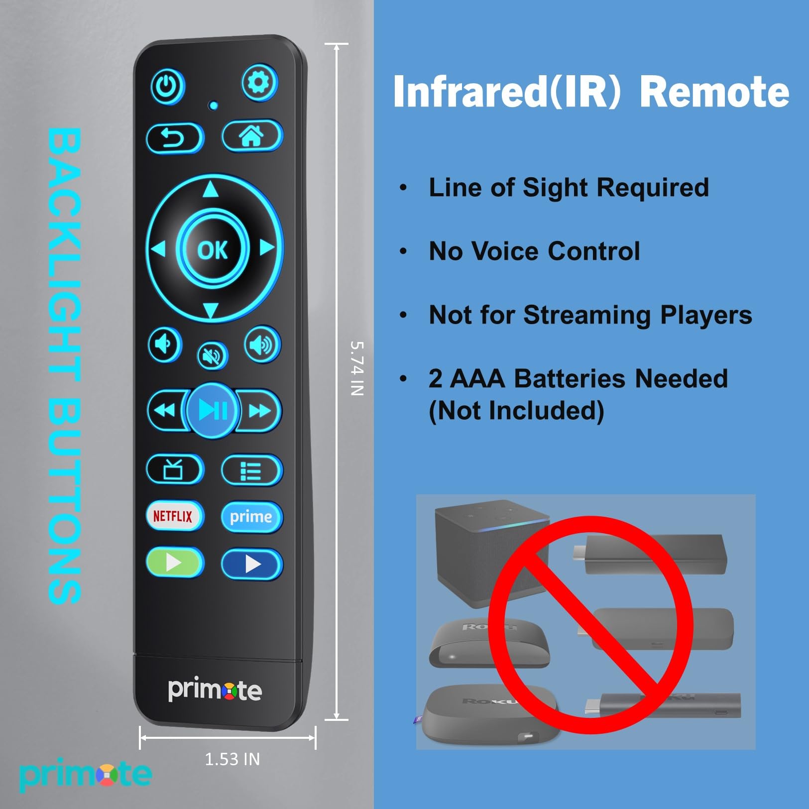 Primote Remote for Insignia/Toshiba Fire/Smart TV Edition (No Voice Search)