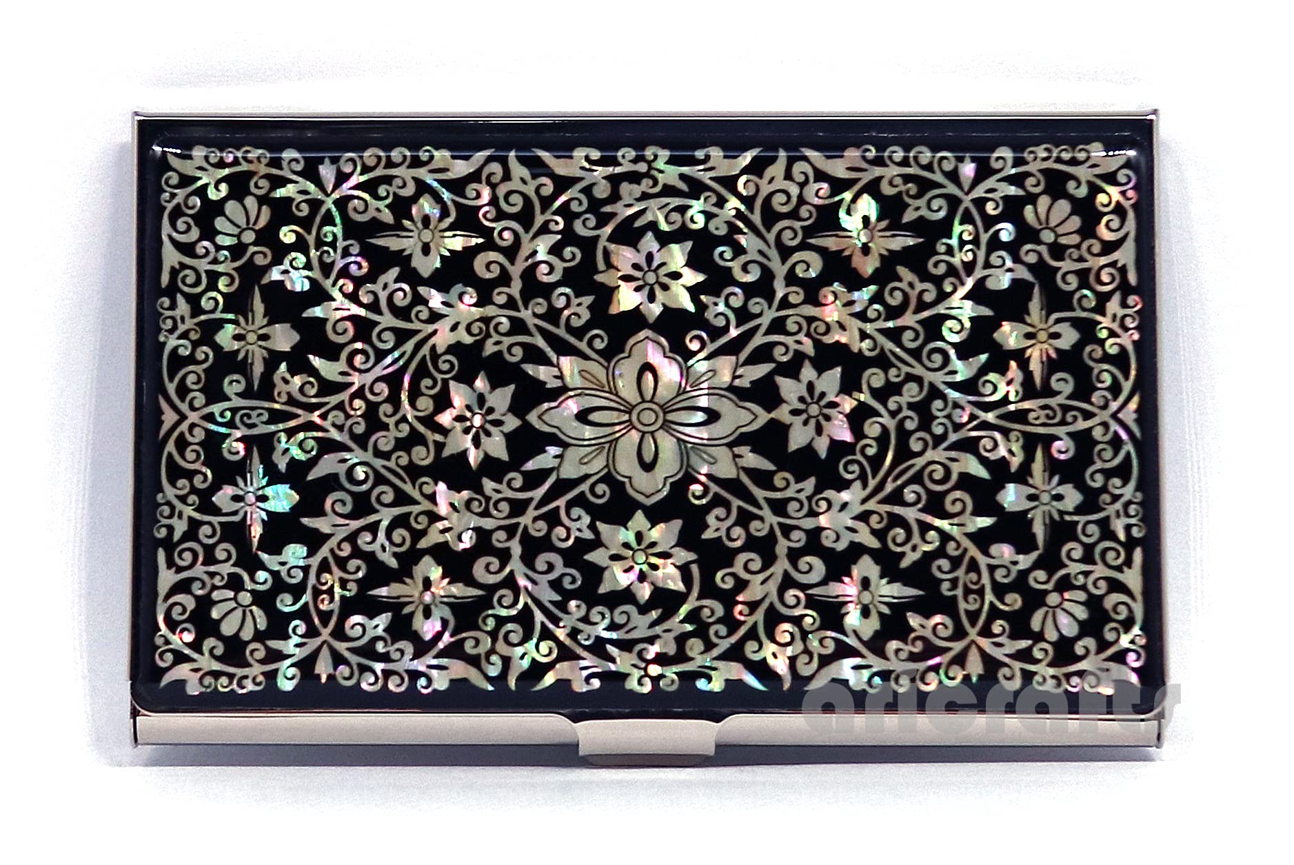 Mother of Pearl Business Card Holder Credit Card Case ID Name Card Holder Metal Card Case Money Cash Case Wallet Arabesque Design