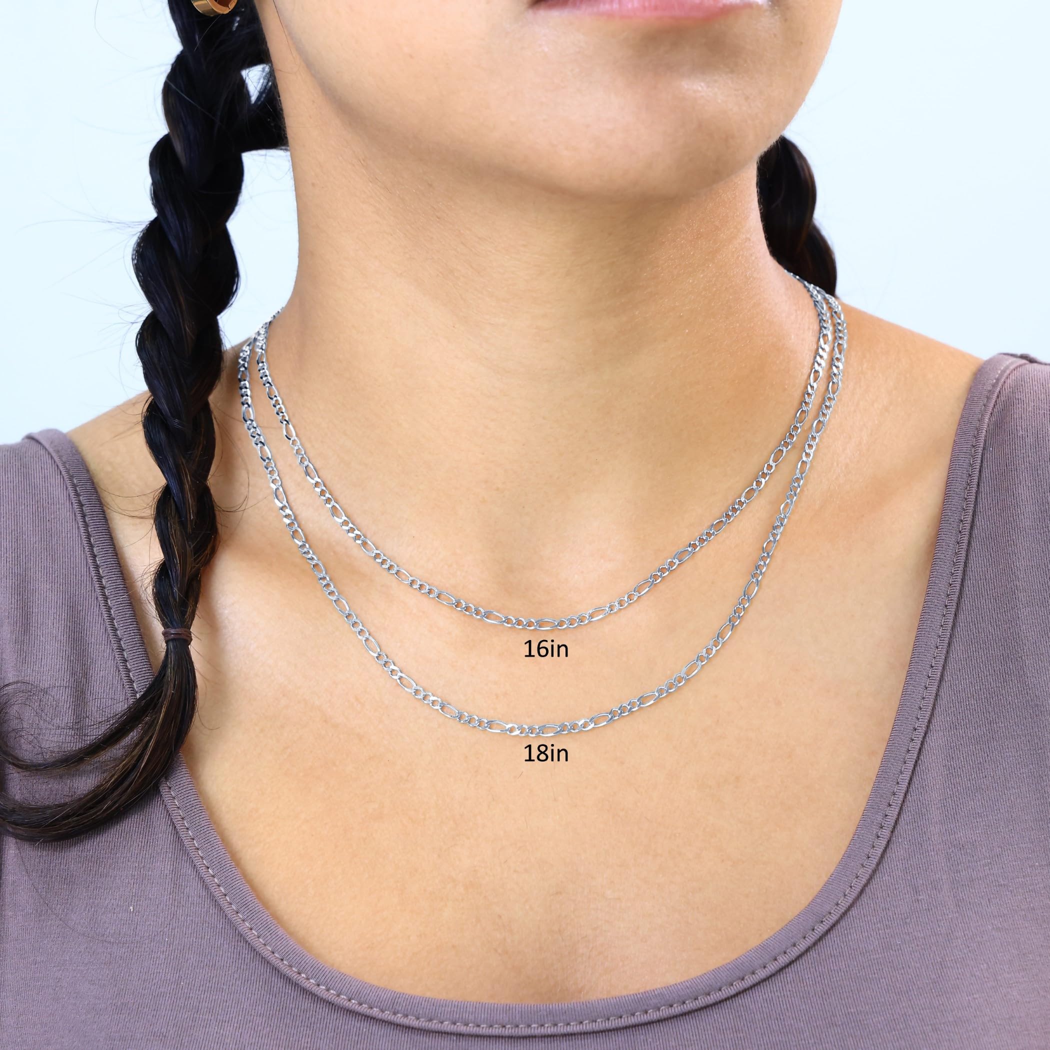Nuragold 10k White Gold 2.75mm Solid Figaro Chain Link Pendant Necklace, Mens Womens Jewelry 16" 18" 20" 22" 24" 26"