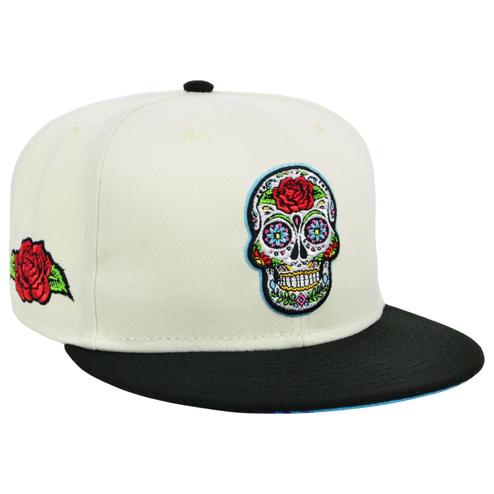 Rings & Crwns Sugar Skull Adjustable Snapback Cap Ivory/Pink
