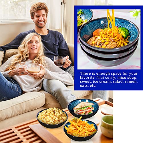 TochilyMoM Large Stackable Snowflake Blue Glaze Pasta Bowls,Wide and Deep Thickened Serving Bowls for Salads, Curry, Ramen, Pho. Microwave and Dishwasher Safe,30 oz 8" Ceramic ramen Bowls