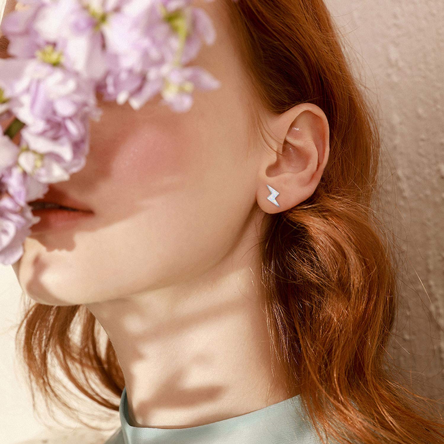 Mother's Day Gifts Opal Earrings Lightning Bolt Earrings 925 Sterling Silver Small Stud Earrings Hypoallergenic Thunder Earrings Flash Studs for Women