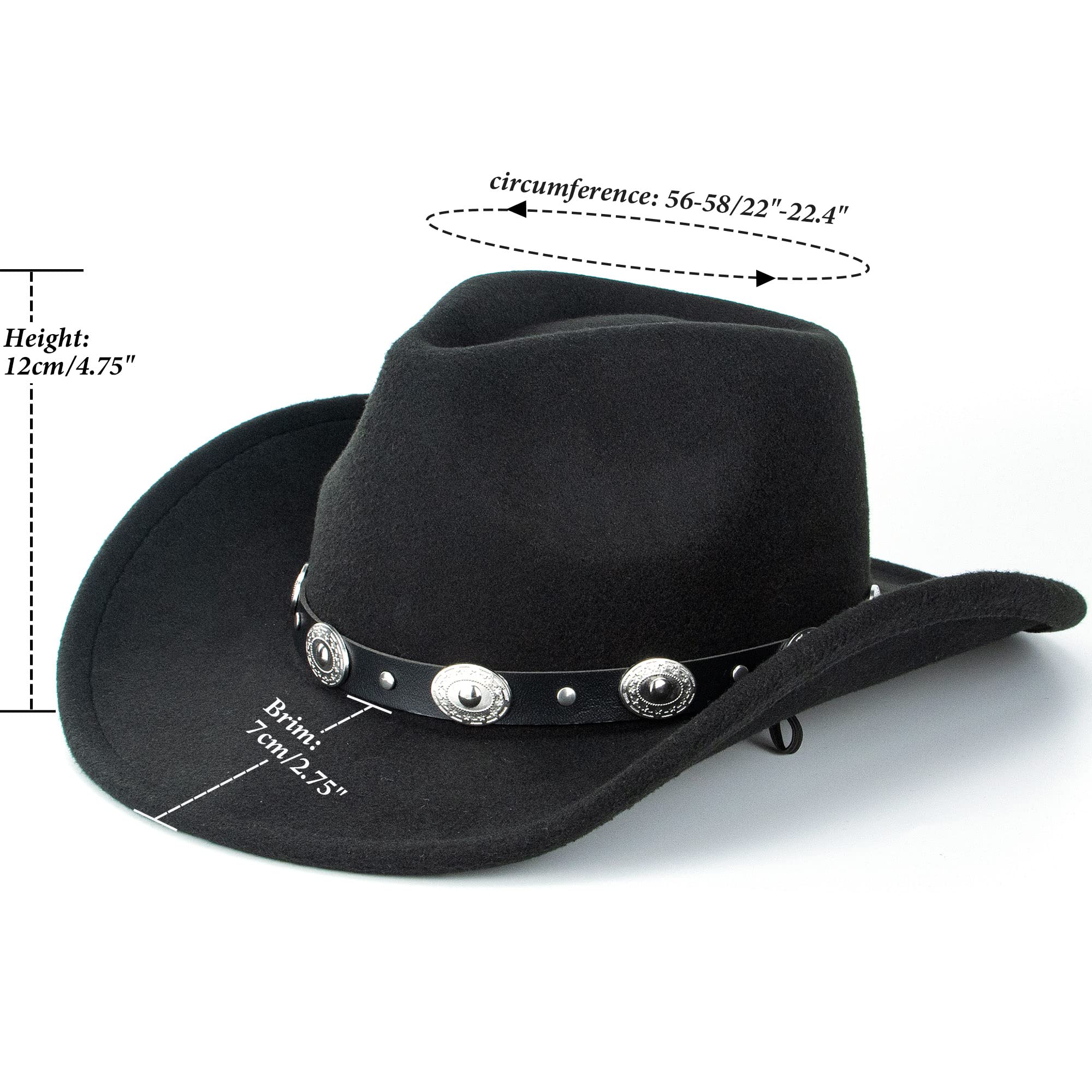 Utaly Womens Felt Western Cowboy Hats for Men Wide Brim Cowgirl Fedoras Hat with Belt Buckle