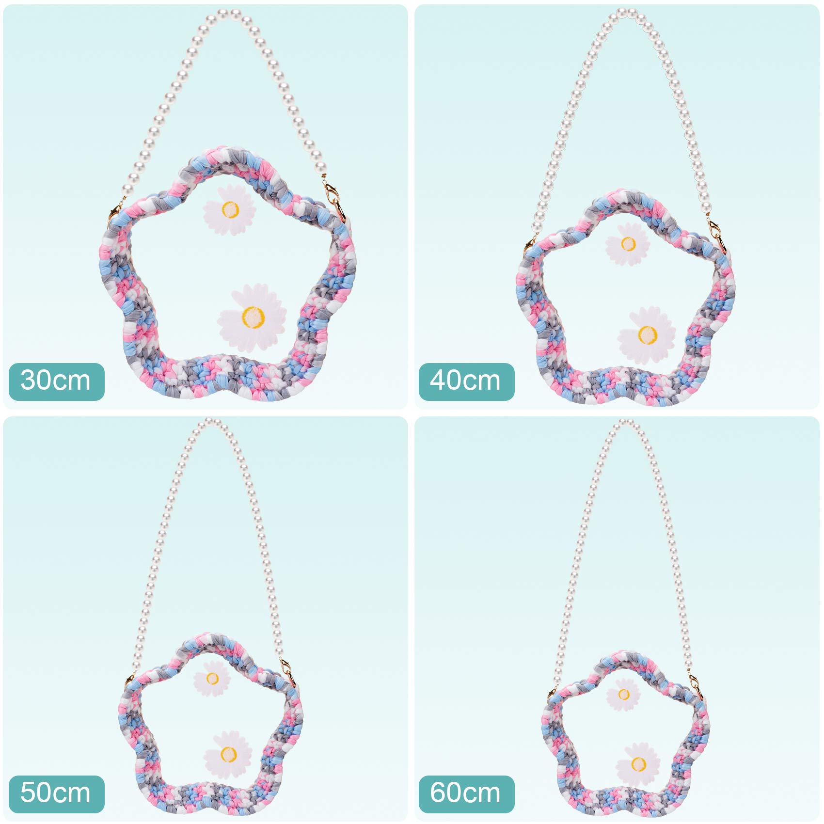 OIIKI 4pcs Imitation Pearl Bead Purse Handle Strap, DIY Round Imitation Pearl Handbag Chain Replacement Short Long Purse Straps Shoulder with Metal Buckles Handbag Chains Accessories for Bag Making