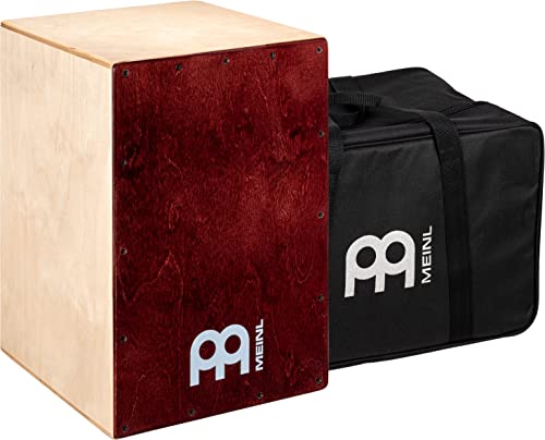 Meinl Percussion Cafe Cajon Box Drum Plus Bag with Snare and Bass Tone for Acoustic Music â Made in Europe â Baltic Birch Wood, Play with Your Hands, 2-Year Warranty, Natural/Wine Red (BC1NTWR)